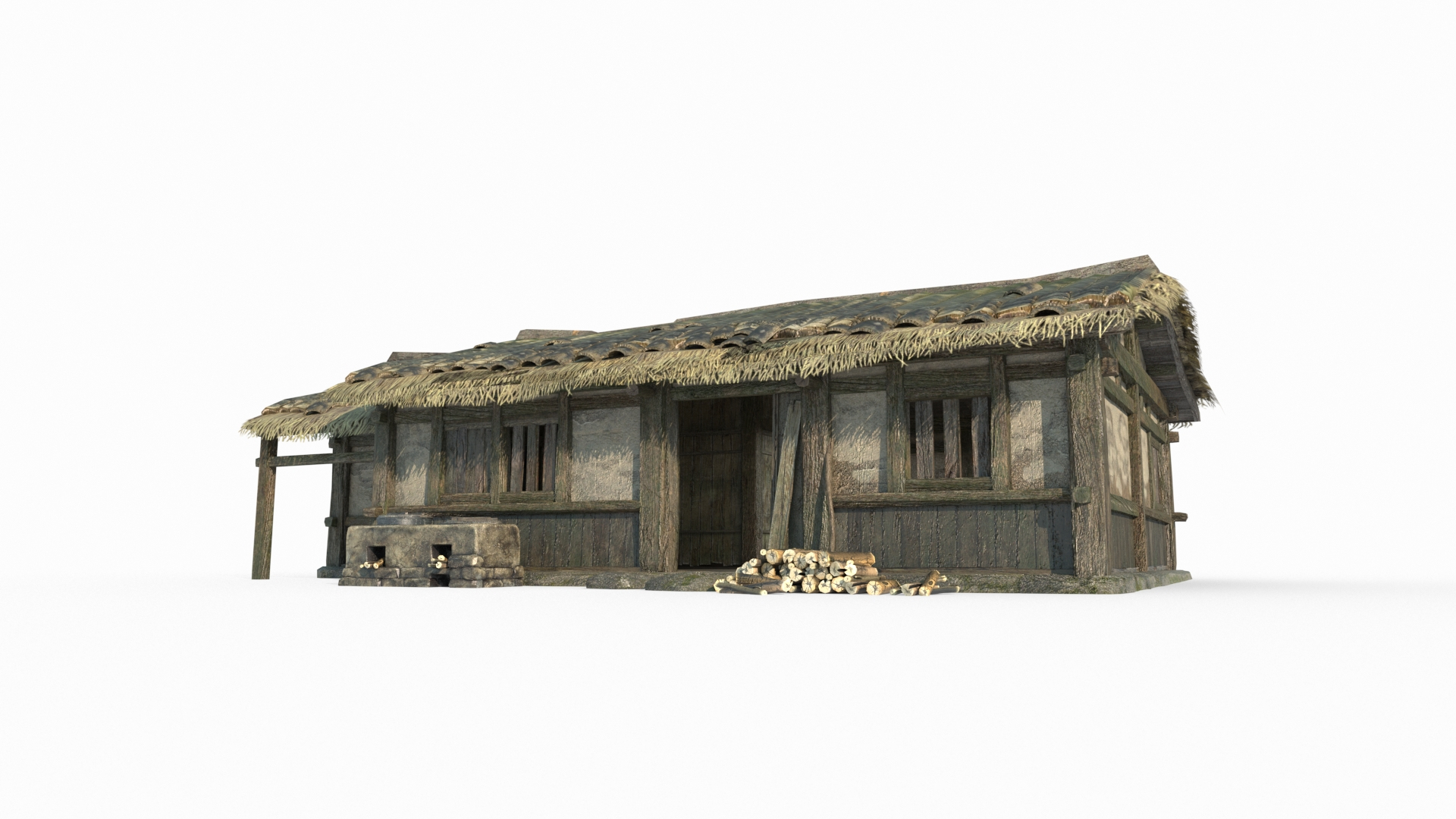 Asian Ancient Architecture Thatched Cottage Farmhouse Model ...