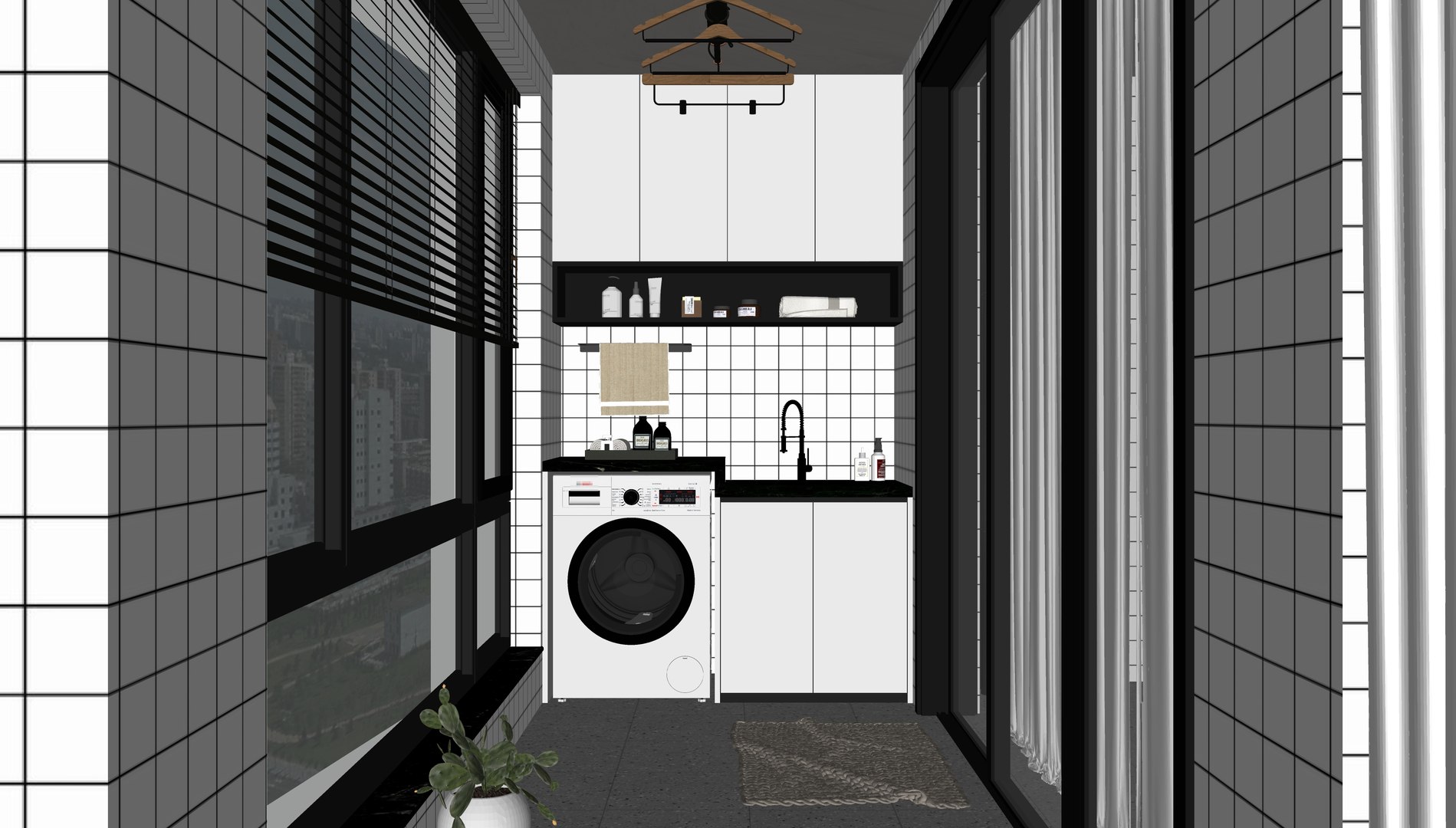 3D Modern Balcony Laundry Cabinet Combination Laundry Room Home ...