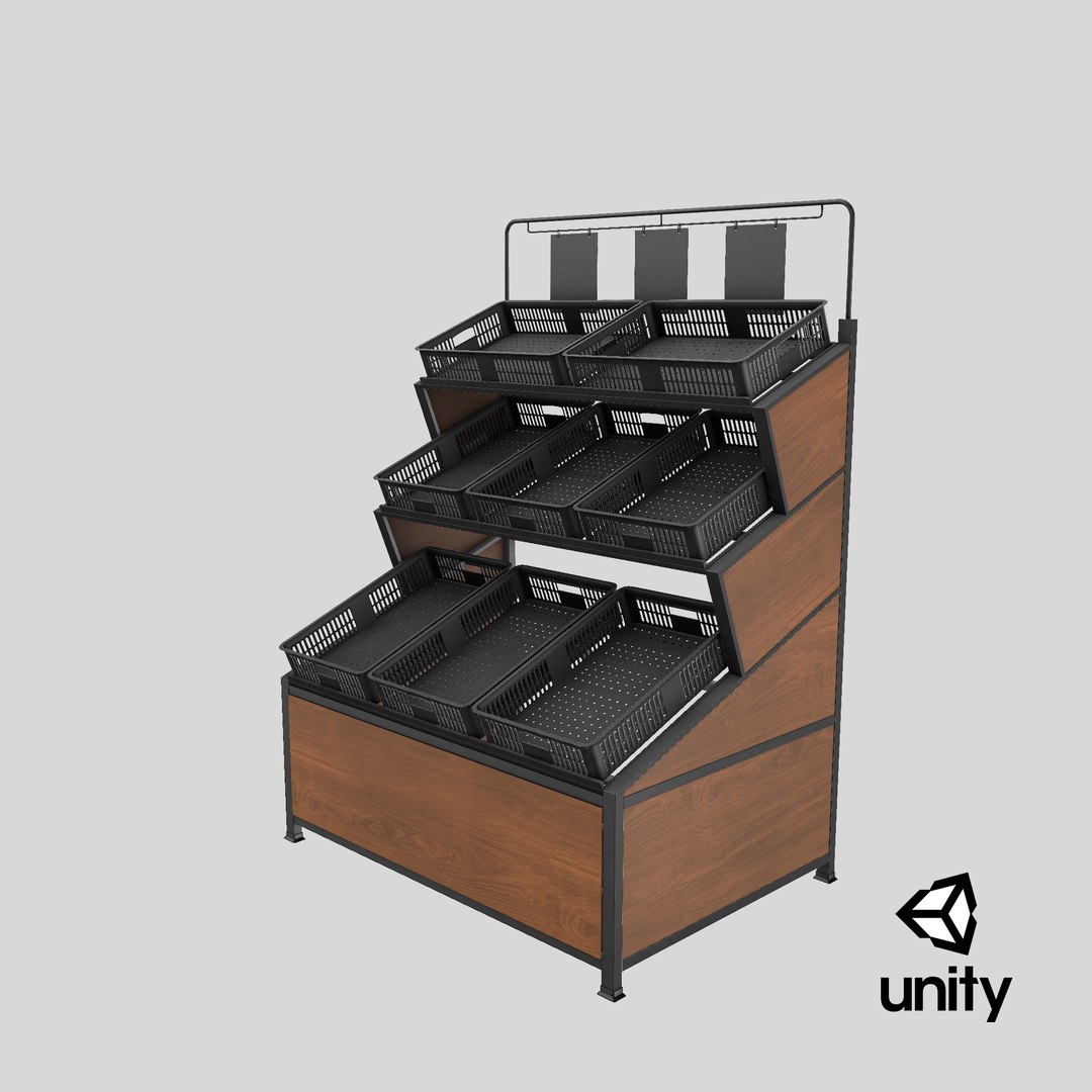 3D Produce Display Racks Corner Unit 02 Black White Gray and Tan ...