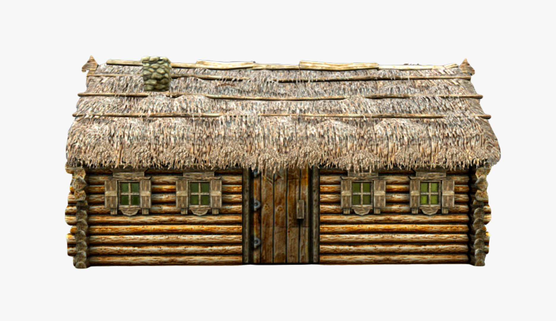 3d wooden thatch house t-shaped