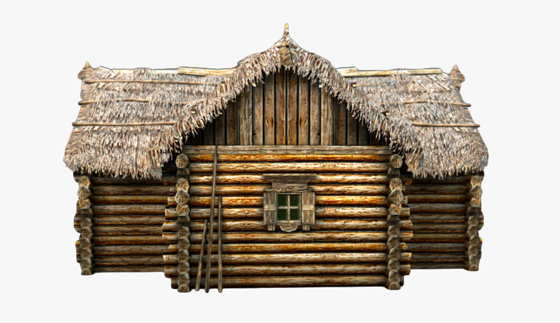 3d wooden thatch house t-shaped