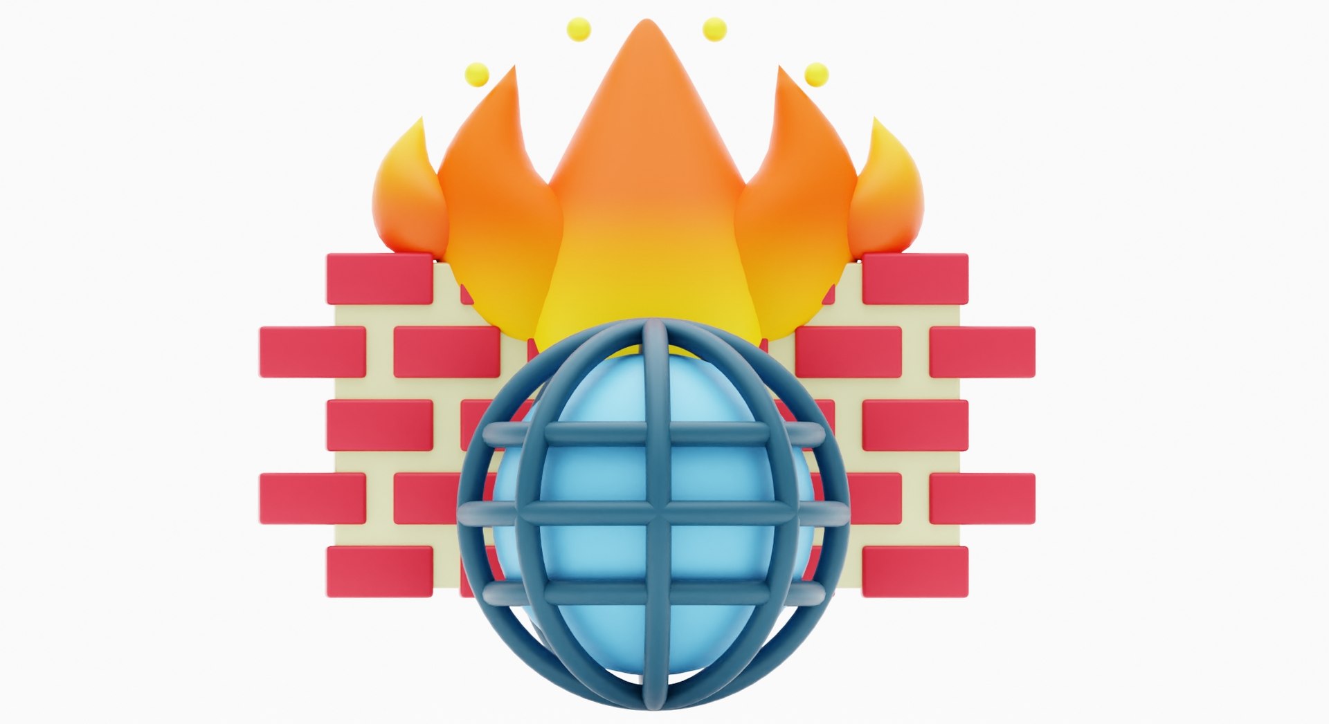 Network Fire Wall 3d Icon Represented With Fire Burning Wall And Globe ...