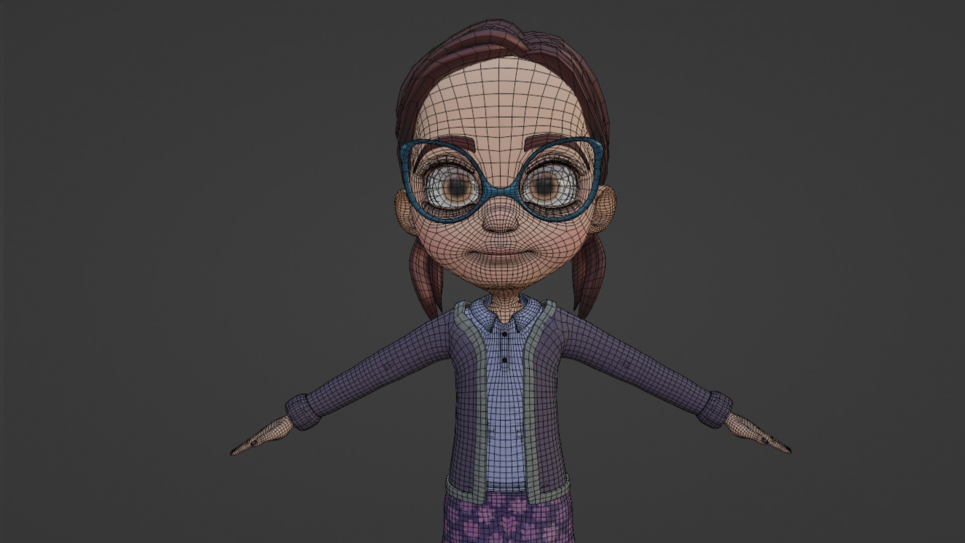 3D Model Cartoon Rigged Little Girl Pinky Character 3D Model ...