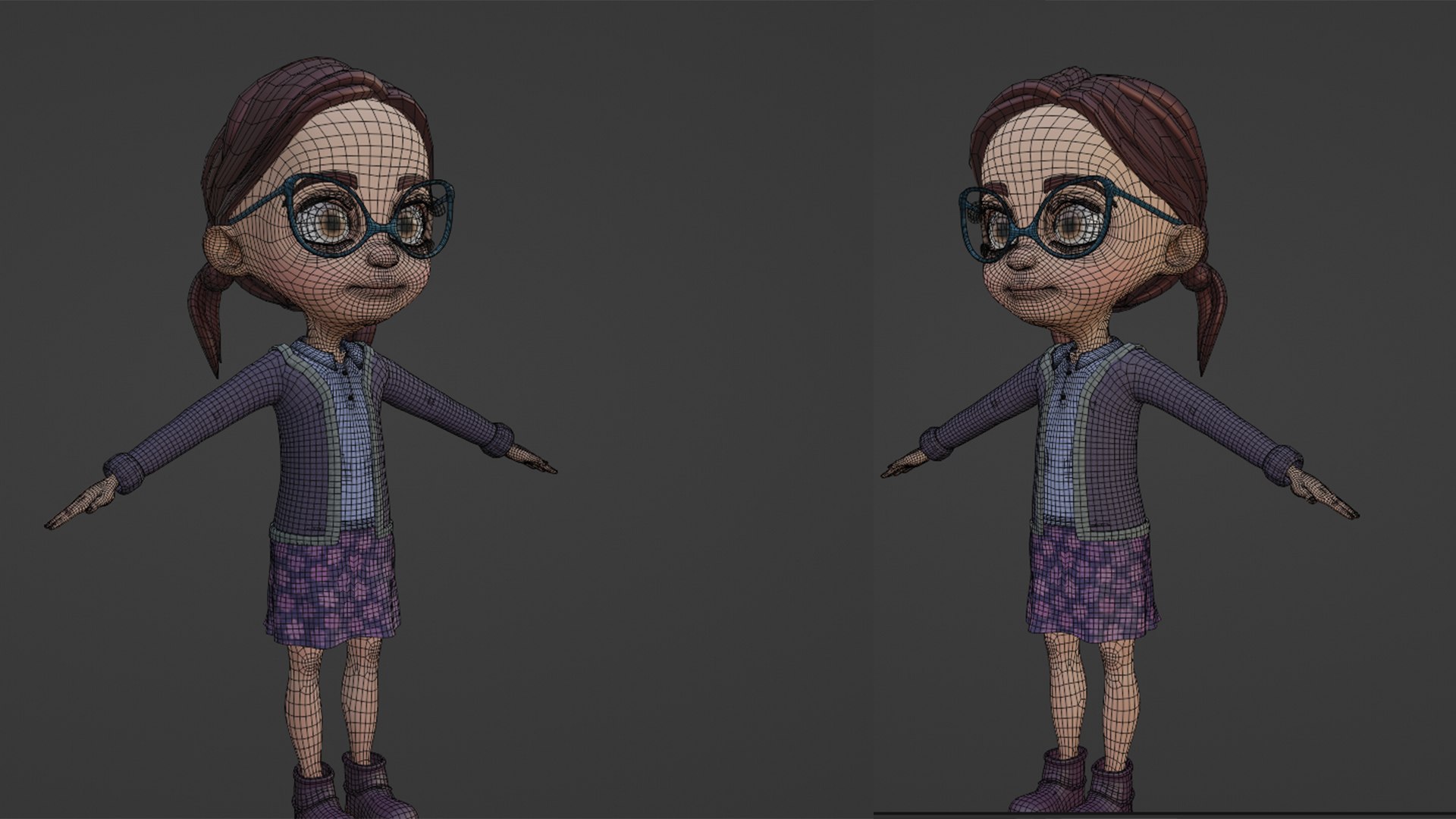 3D Model Cartoon Rigged Little Girl Pinky Character 3D Model ...