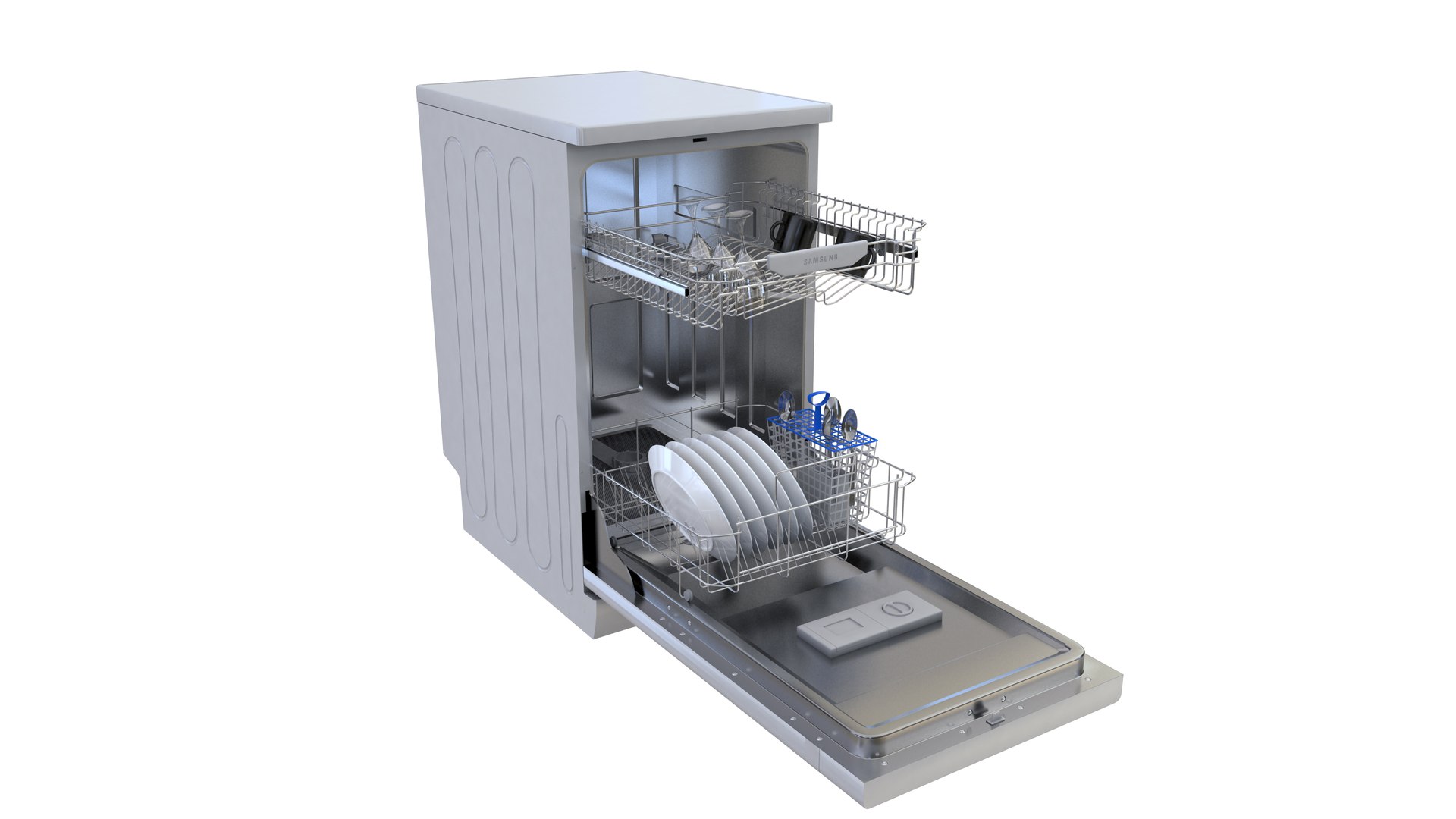 Open Dishwasher With Clean Dishes Model - TurboSquid 1966586