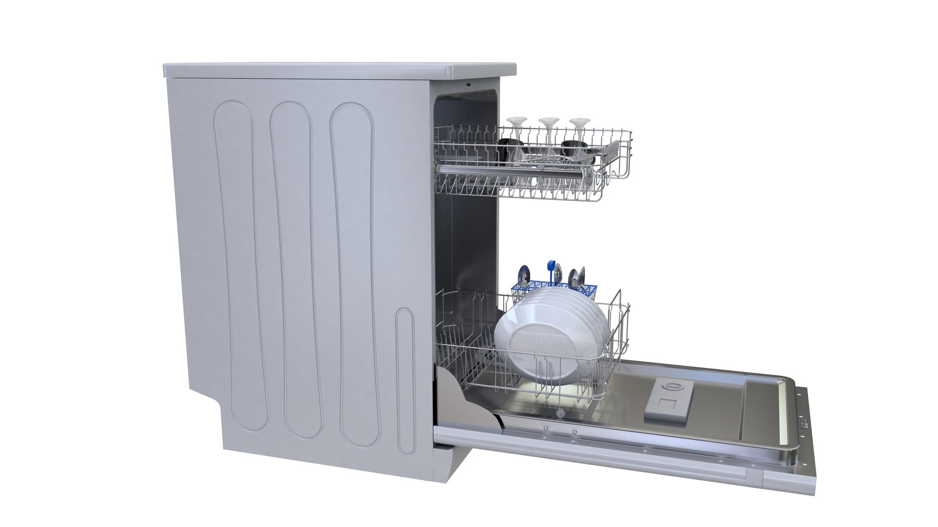 Open Dishwasher With Clean Dishes Model - TurboSquid 1966586