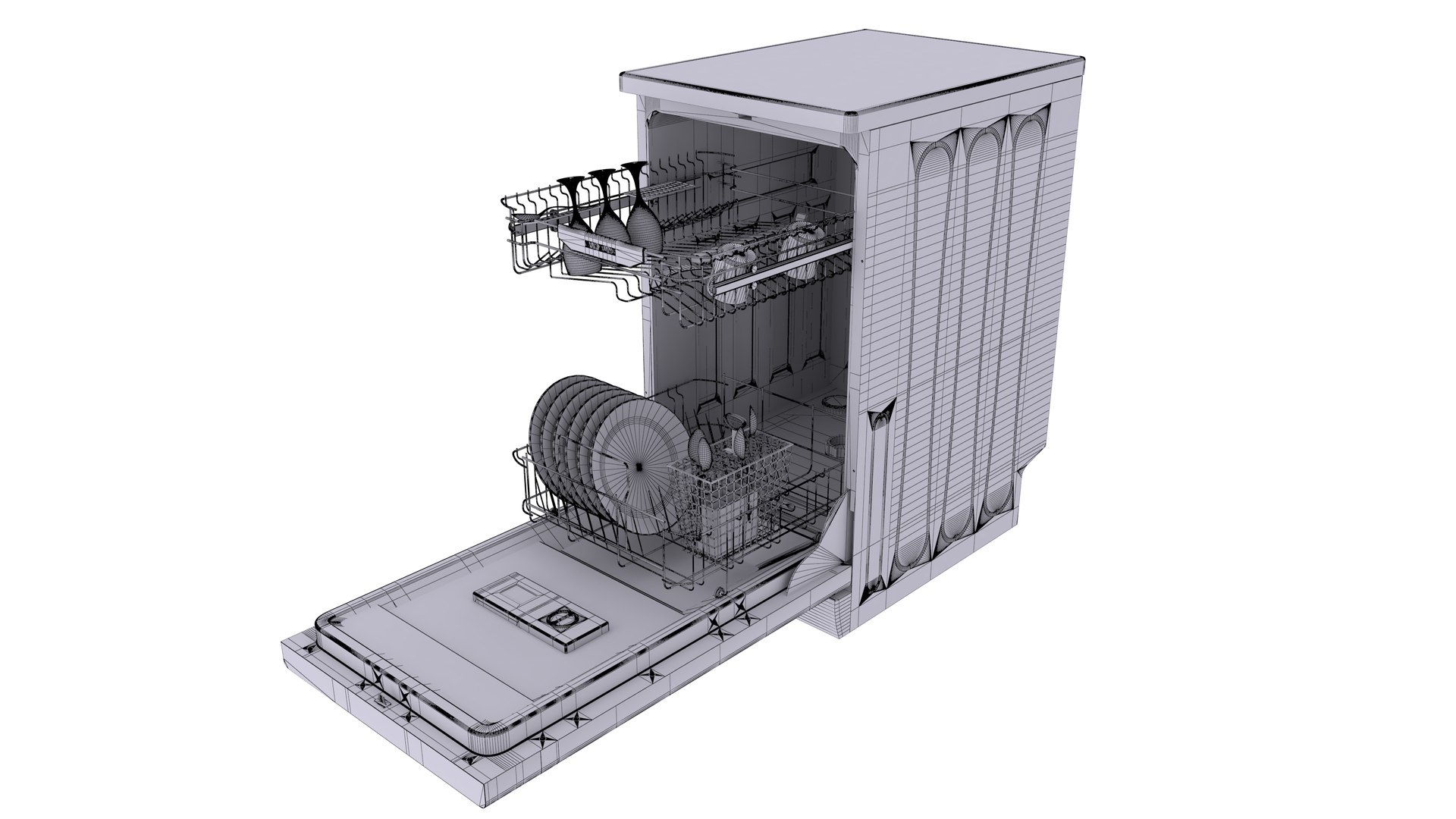 Open Dishwasher With Clean Dishes Model - TurboSquid 1966586
