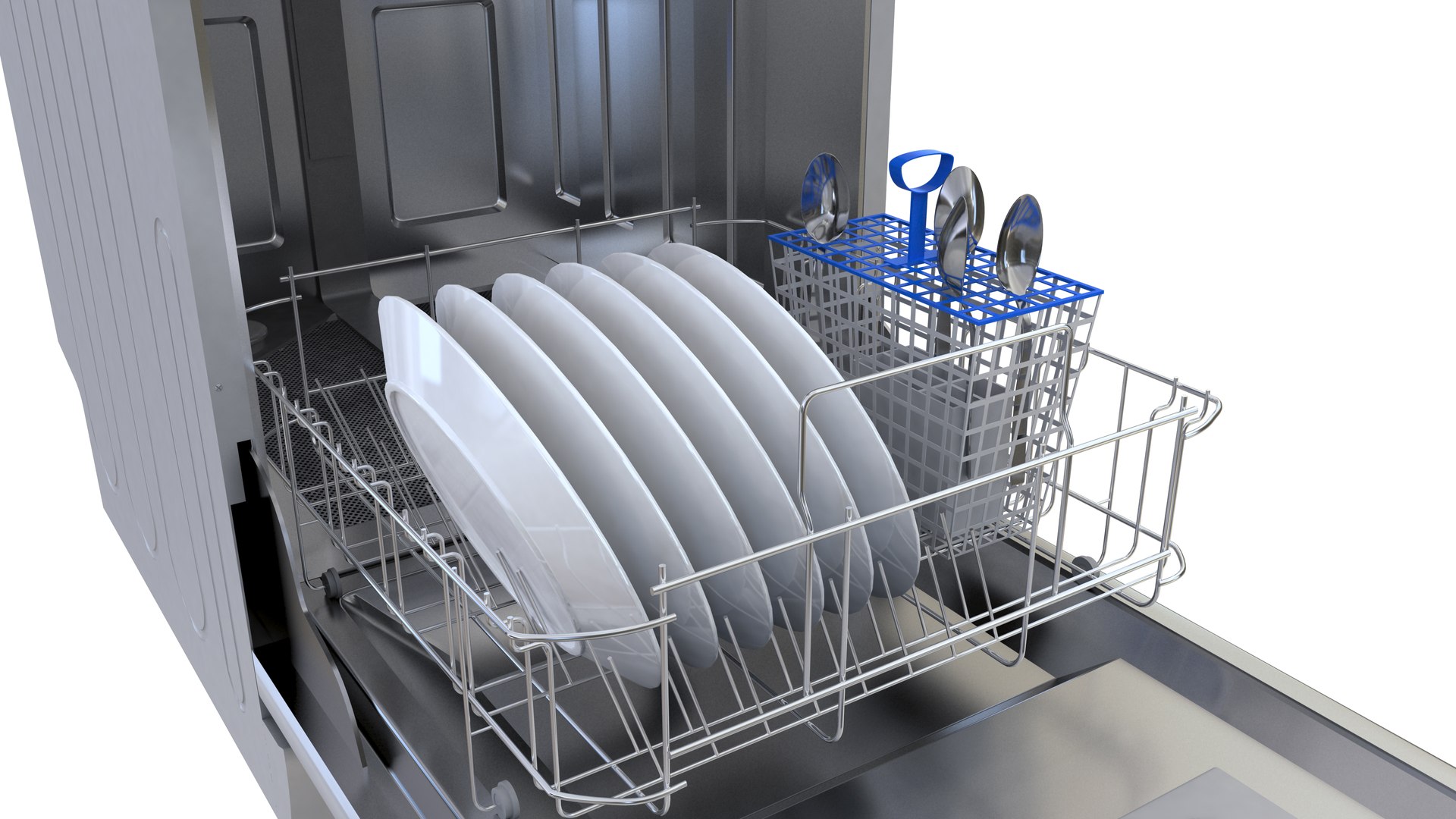 Open Dishwasher With Clean Dishes Model - TurboSquid 1966586