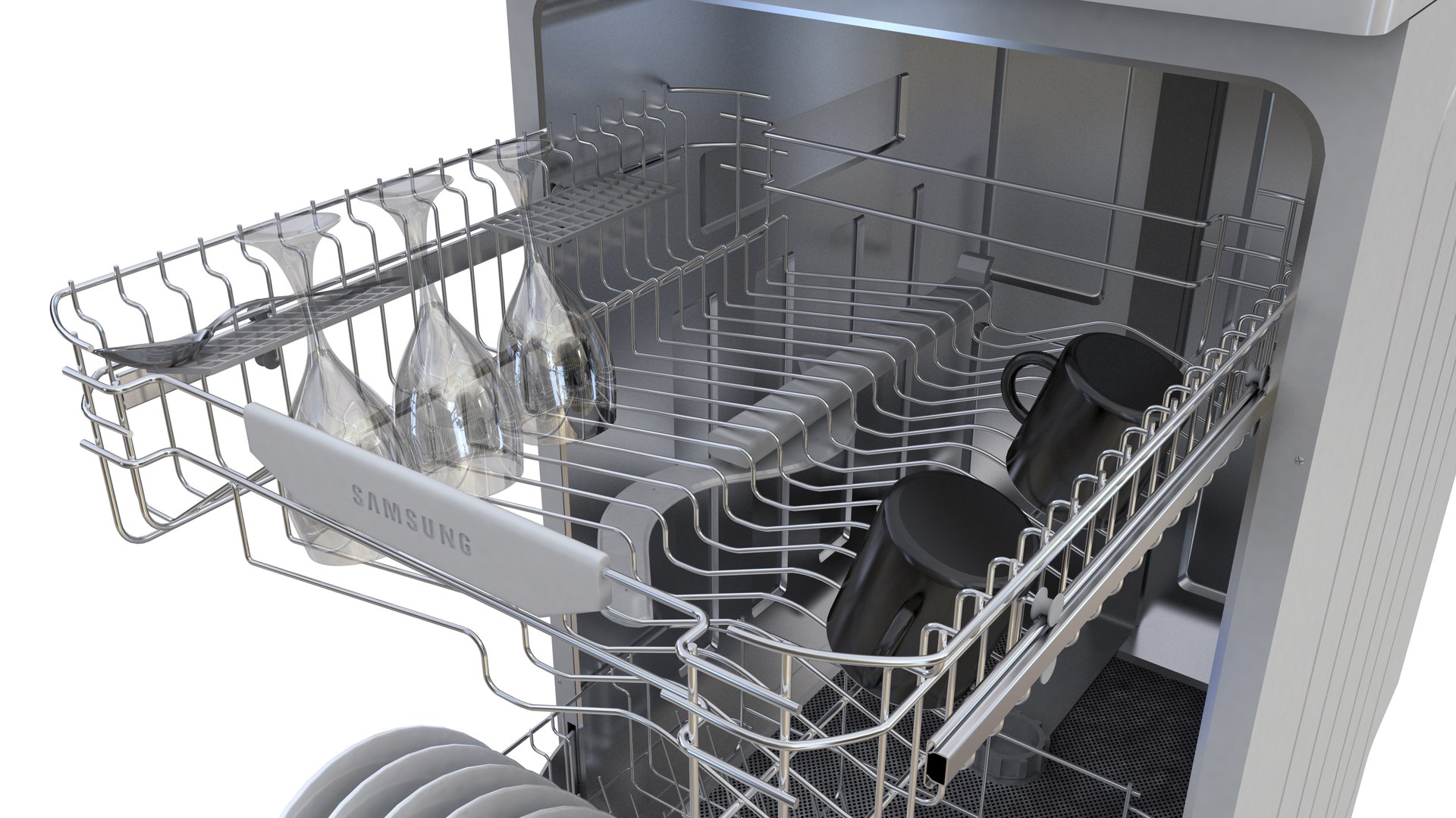 Open Dishwasher With Clean Dishes model - TurboSquid 1966586