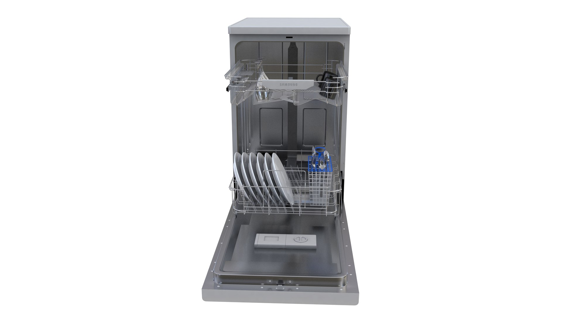 Open Dishwasher With Clean Dishes Model - TurboSquid 1966586