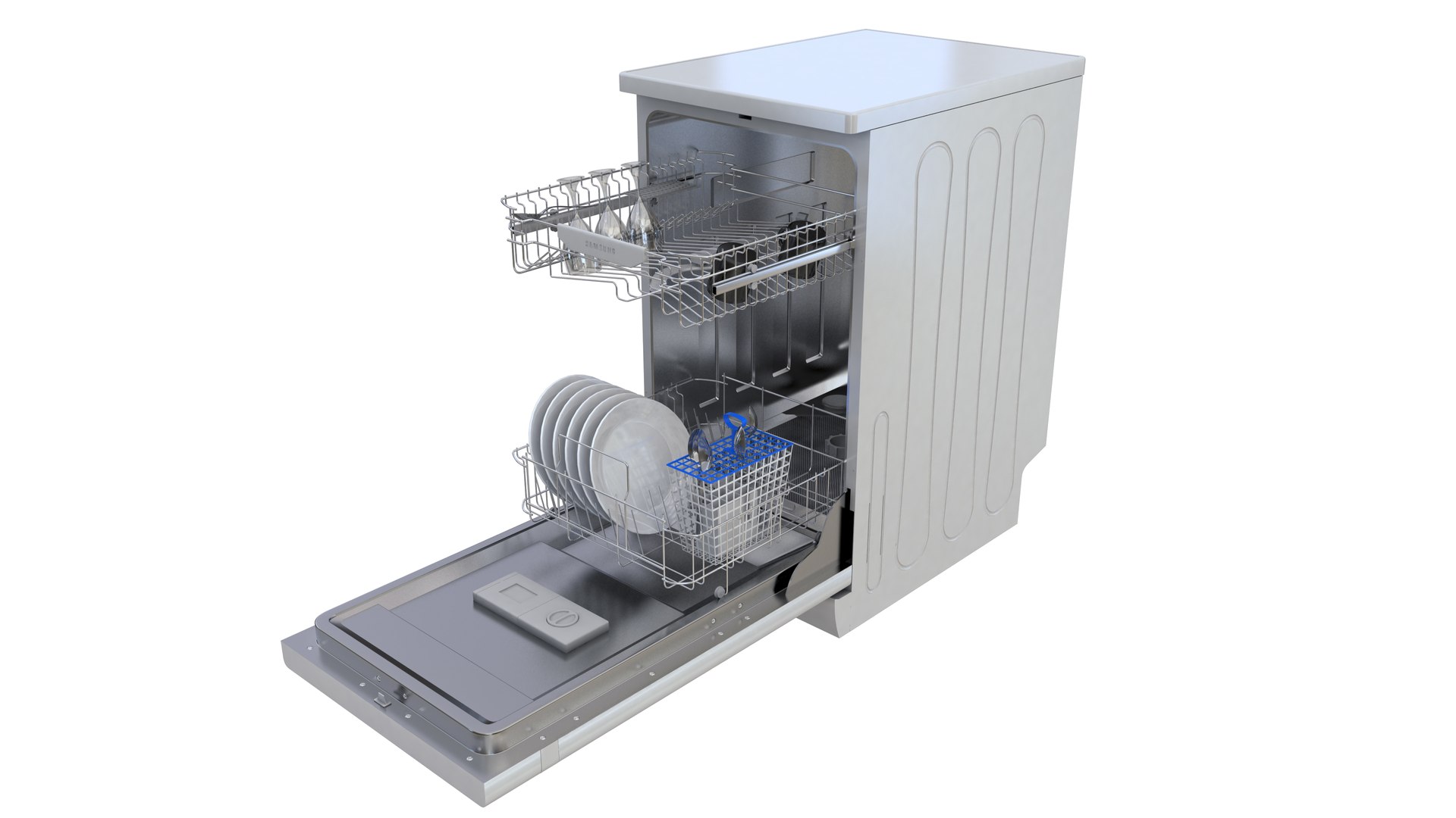 Open Dishwasher With Clean Dishes Model - TurboSquid 1966586