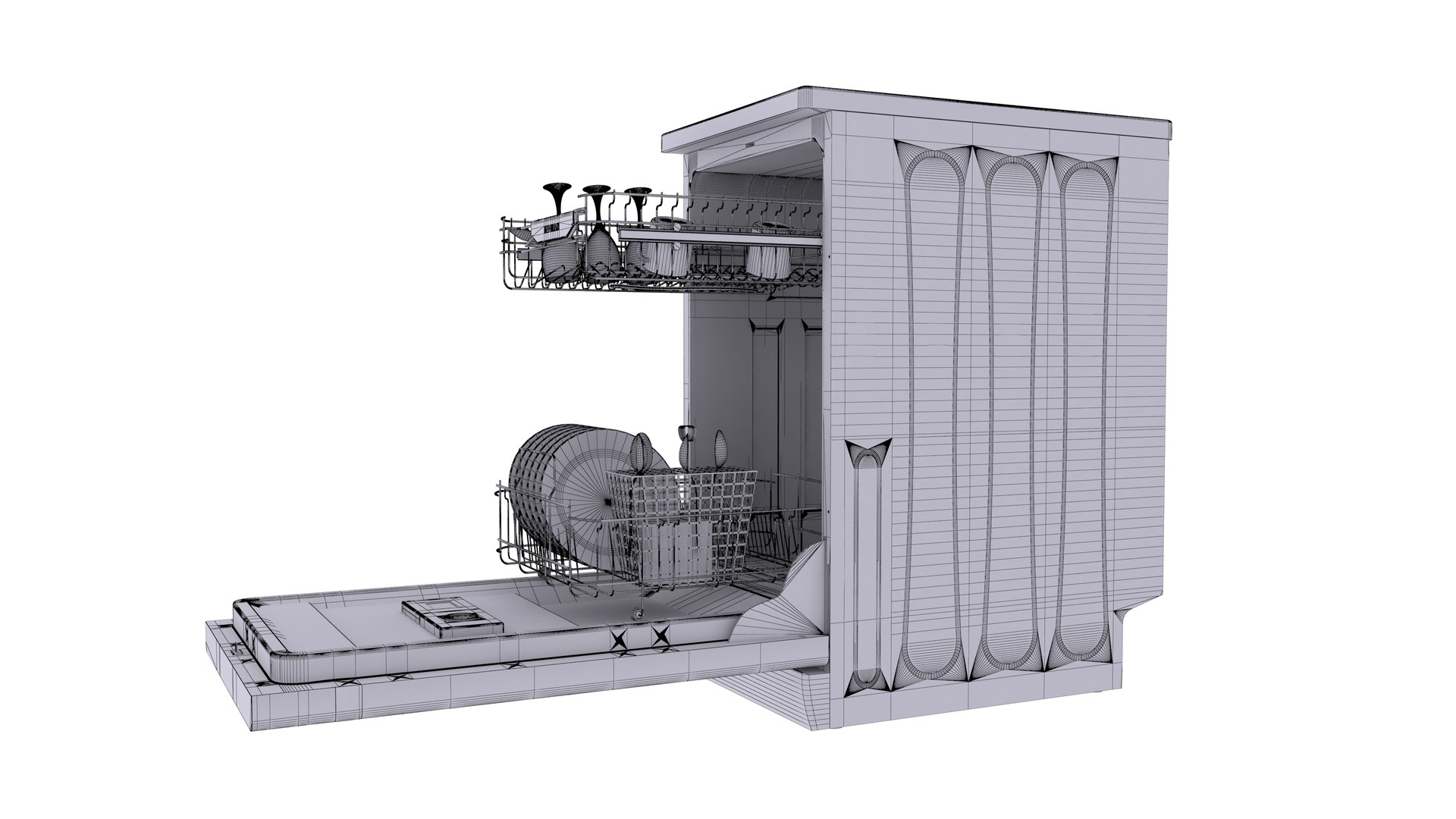 Open Dishwasher With Clean Dishes Model - TurboSquid 1966586