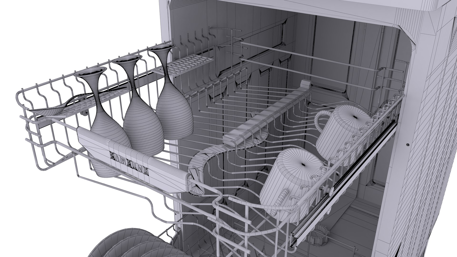 Open Dishwasher With Clean Dishes Model - TurboSquid 1966586