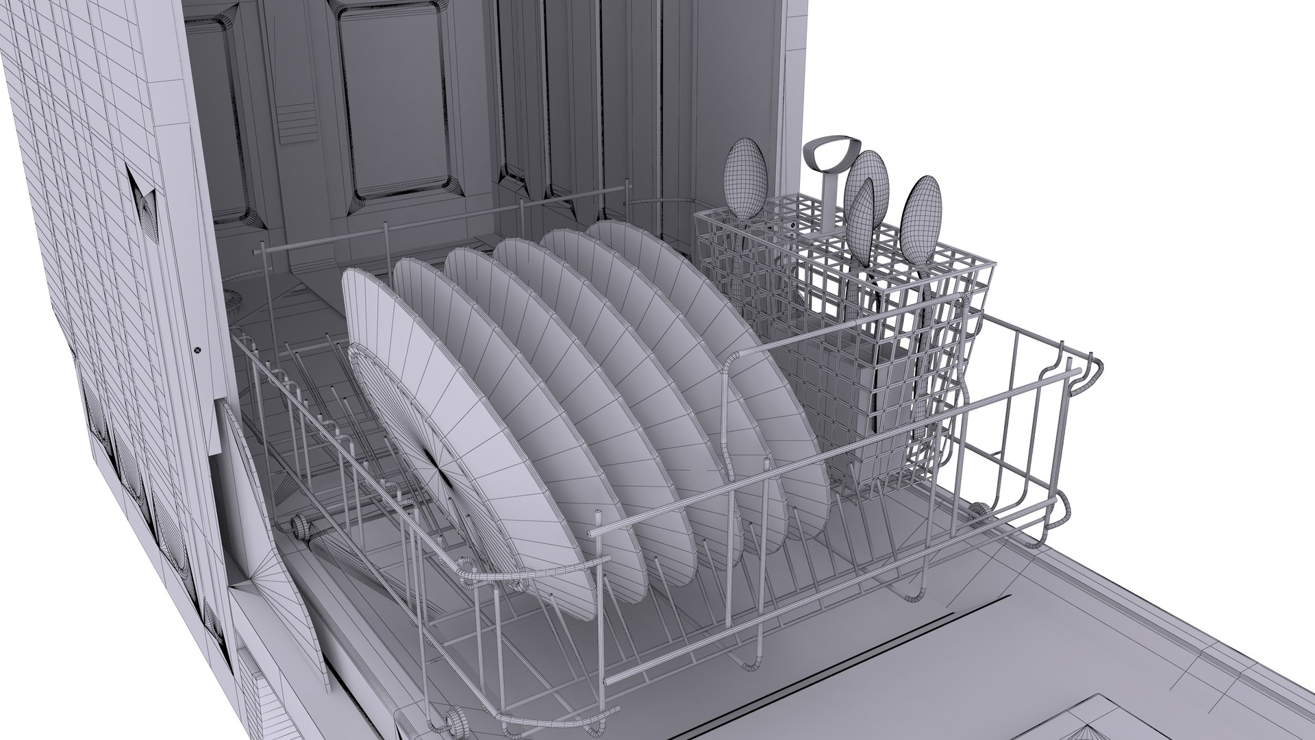 Open Dishwasher With Clean Dishes Model - TurboSquid 1966586