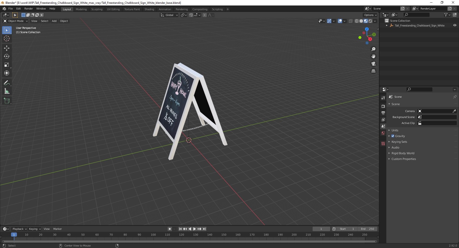 Tall Freestanding Chalkboard Sign White 3D Model - TurboSquid 2149411