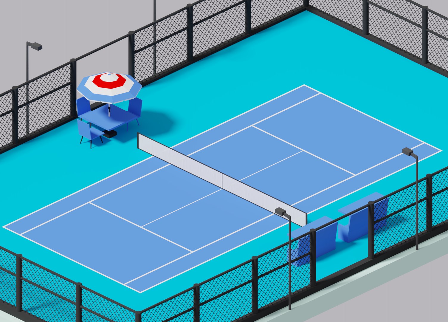 3D Cartoon Simple Tennis Court Model - TurboSquid 1541091