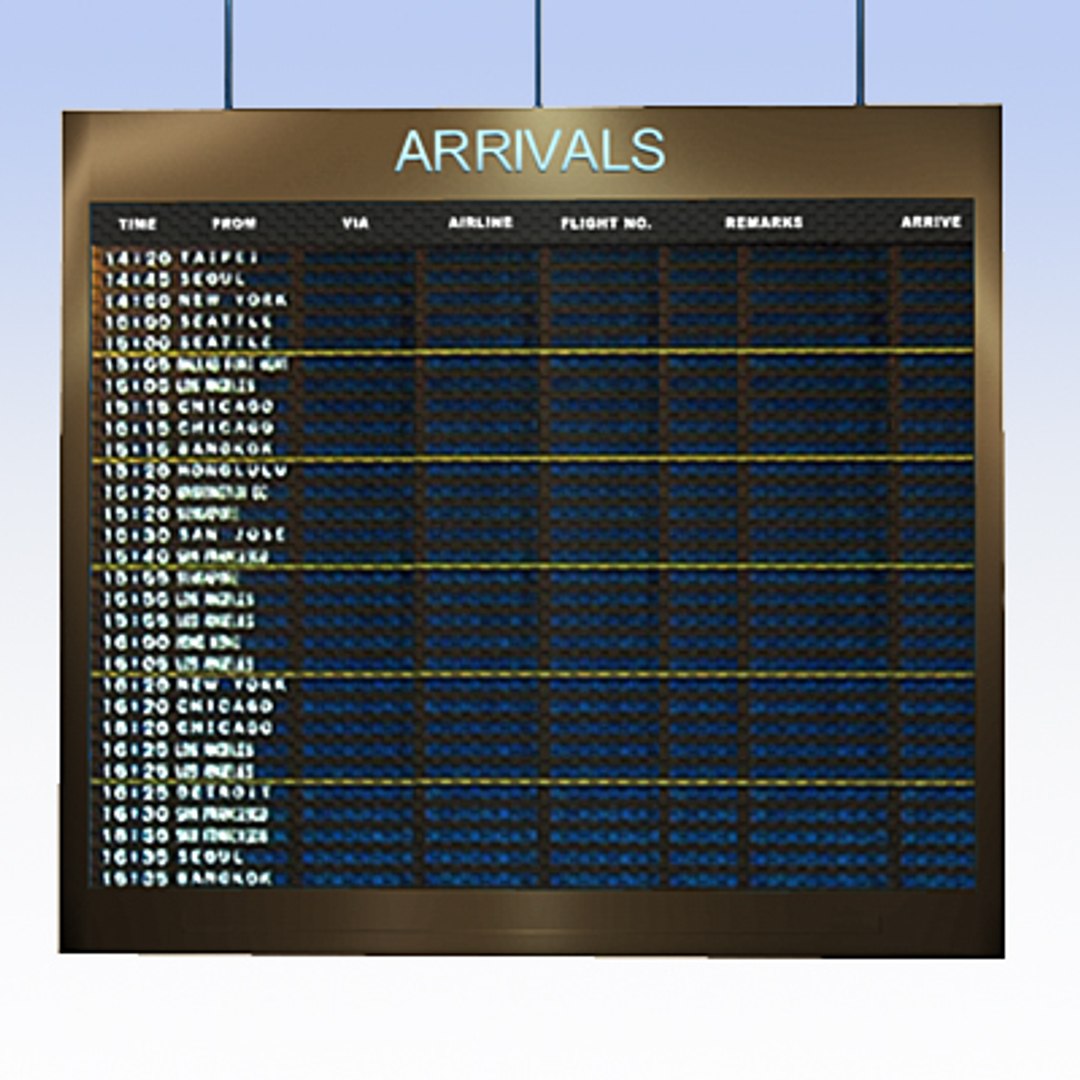 Arrival Indicator Board Airport 3d Model