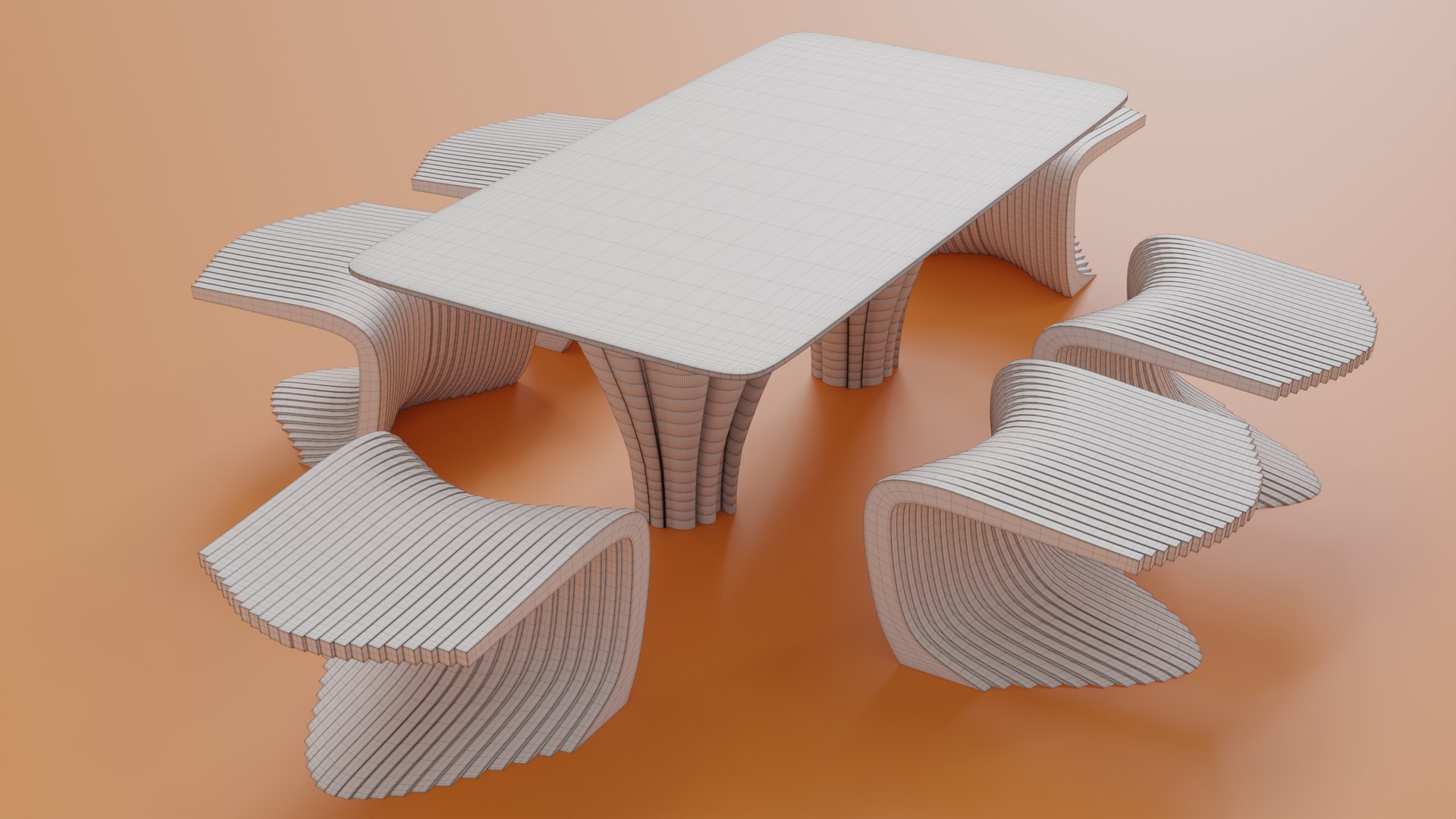 Unique Parametric Design Table With Six Chairs Model - TurboSquid 2125266