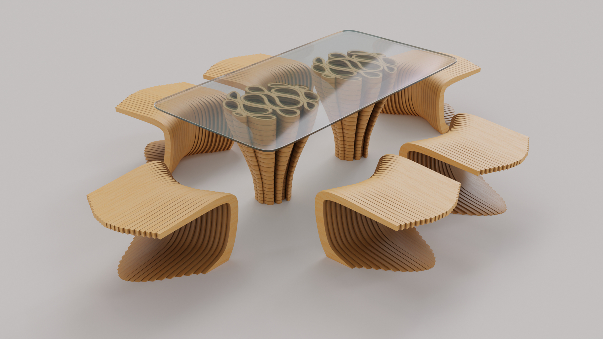 Unique Parametric Design Table With Six Chairs Model - TurboSquid 2125266