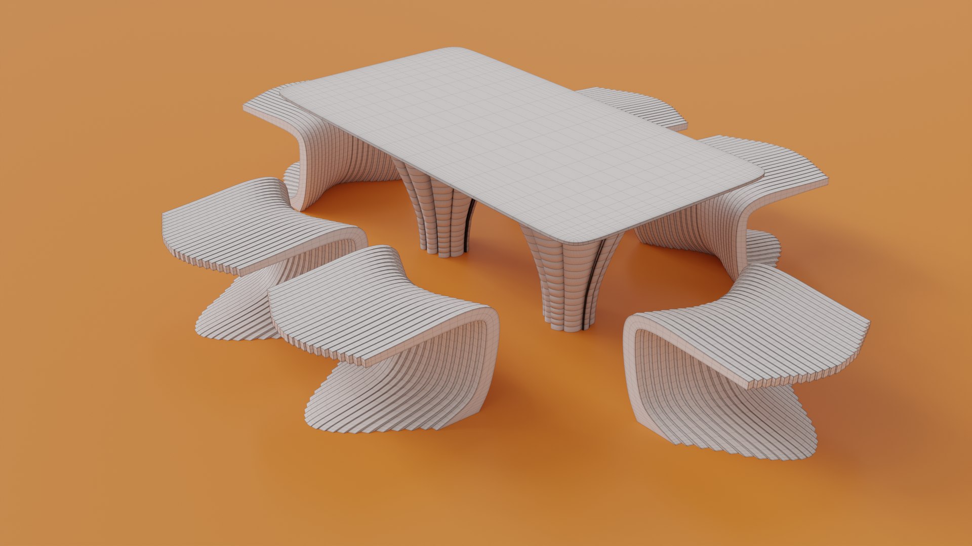 Unique Parametric Design Table With Six Chairs Model - TurboSquid 2125266