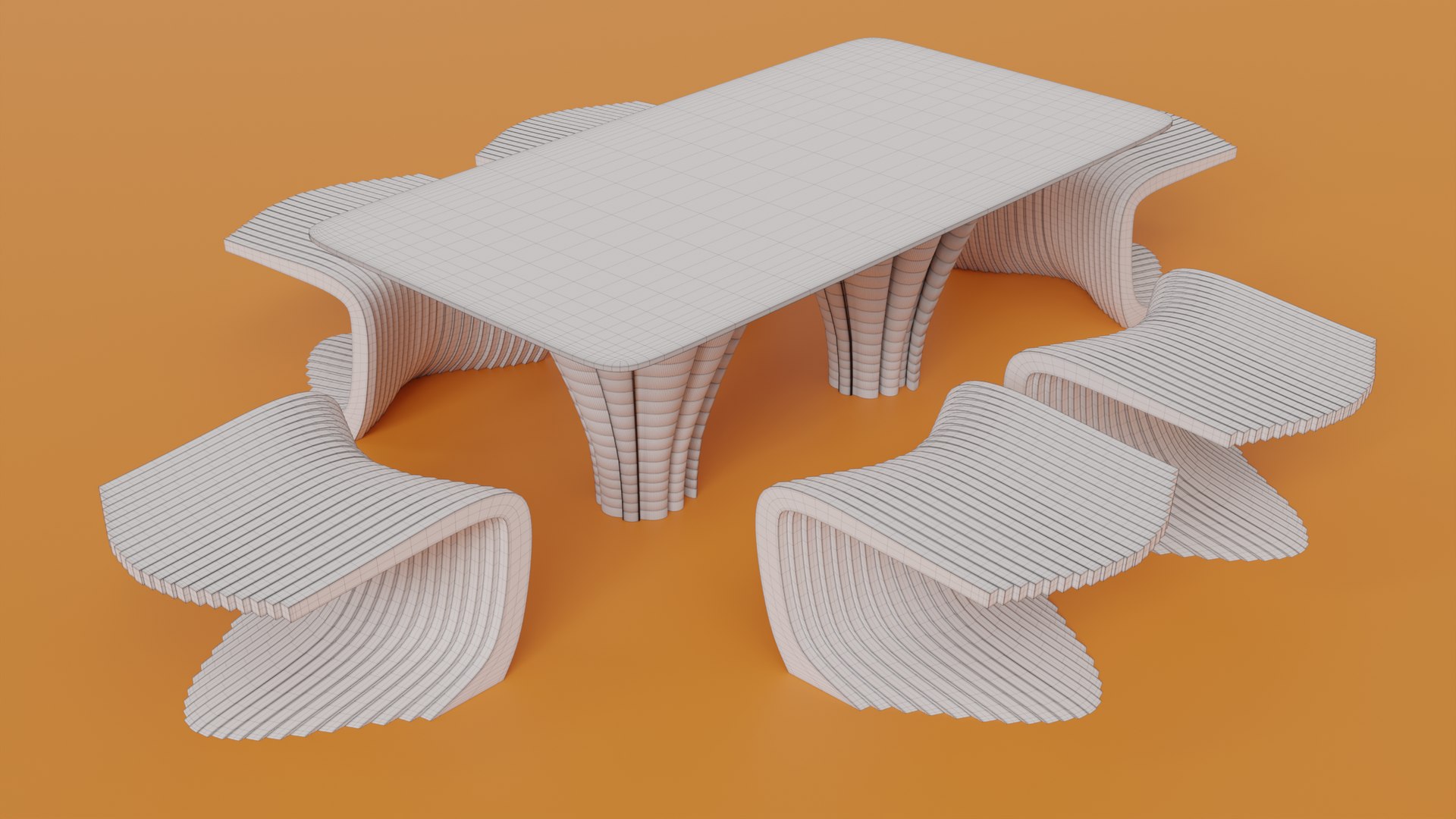 Unique Parametric Design Table With Six Chairs Model - TurboSquid 2125266