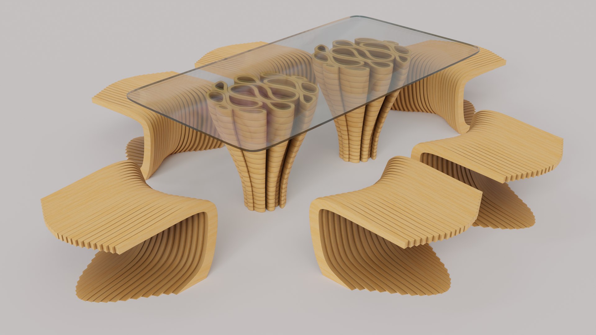 Unique Parametric Design Table With Six Chairs Model - TurboSquid 2125266