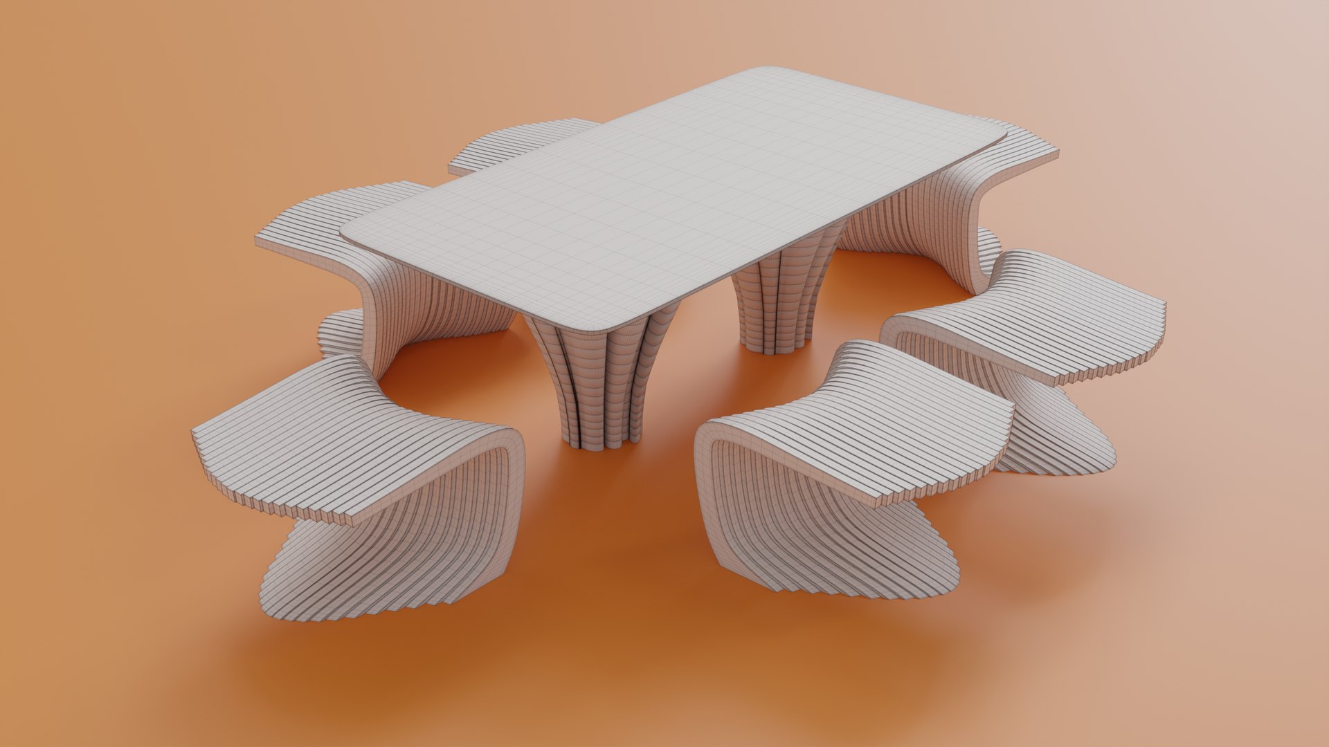 Unique Parametric Design Table With Six Chairs Model - TurboSquid 2125266