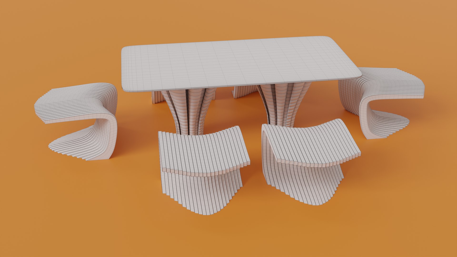 Unique Parametric Design Table With Six Chairs Model - TurboSquid 2125266