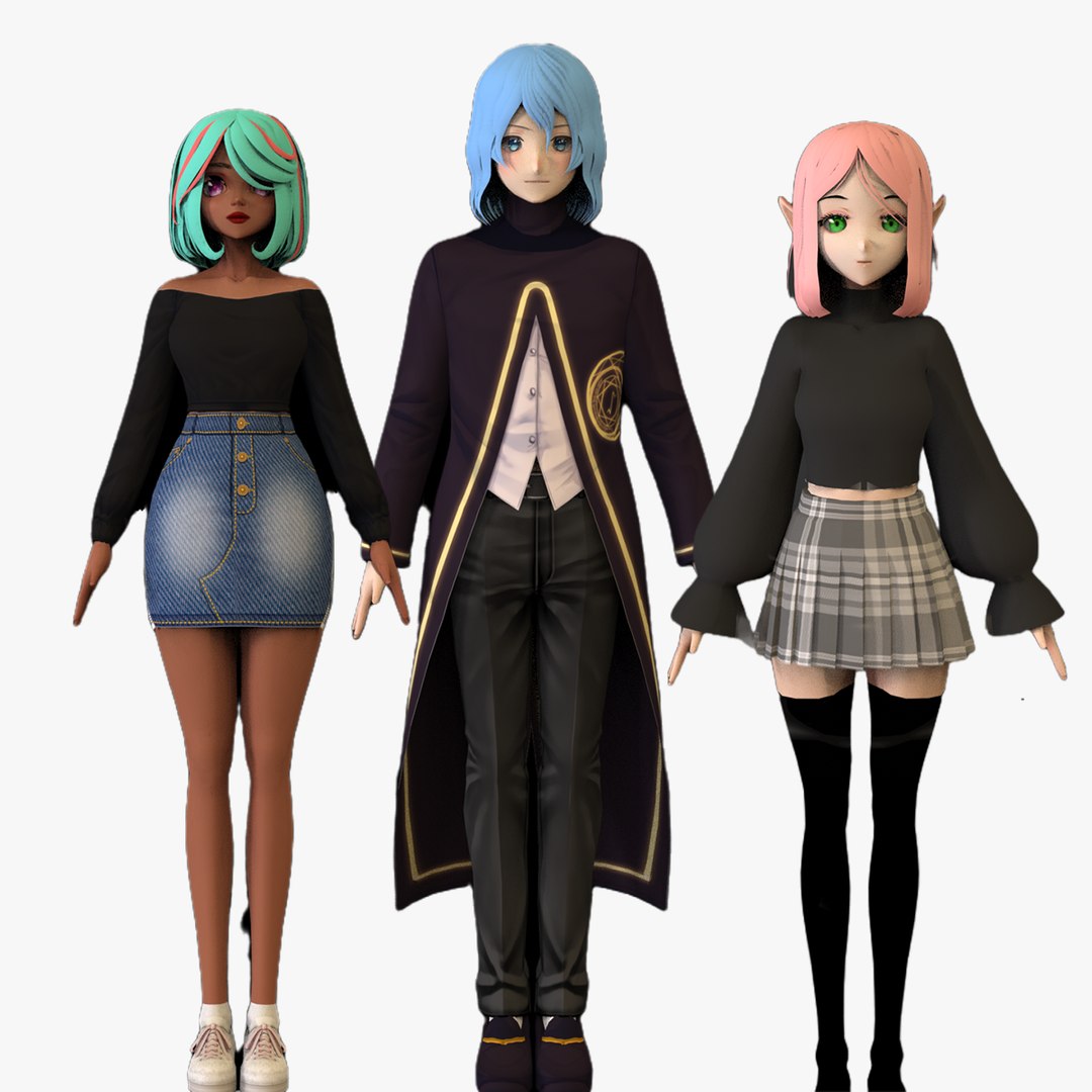 3D 3 Cute Anime Characters Collection S12 - TurboSquid 1806710