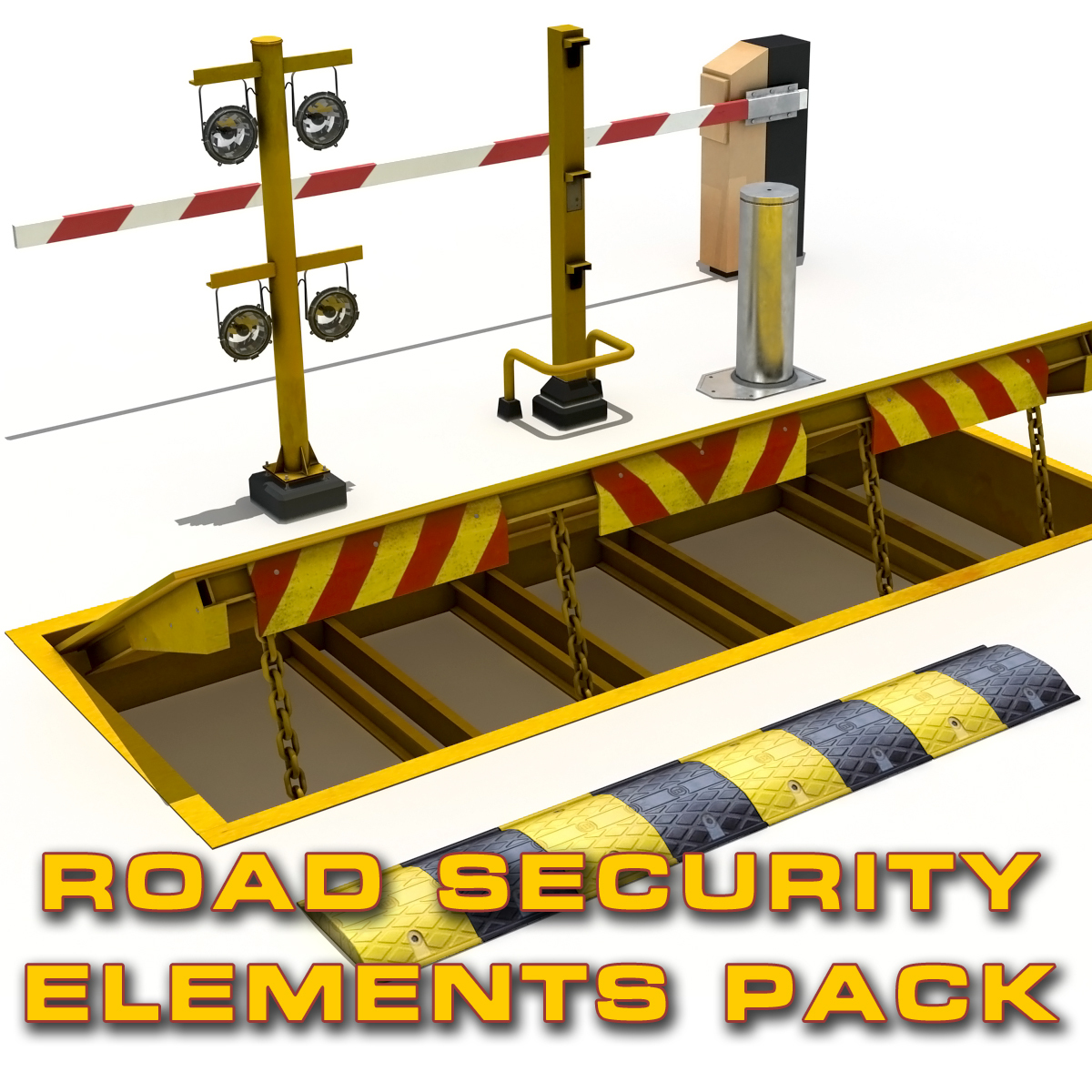 3d model road security elements pack