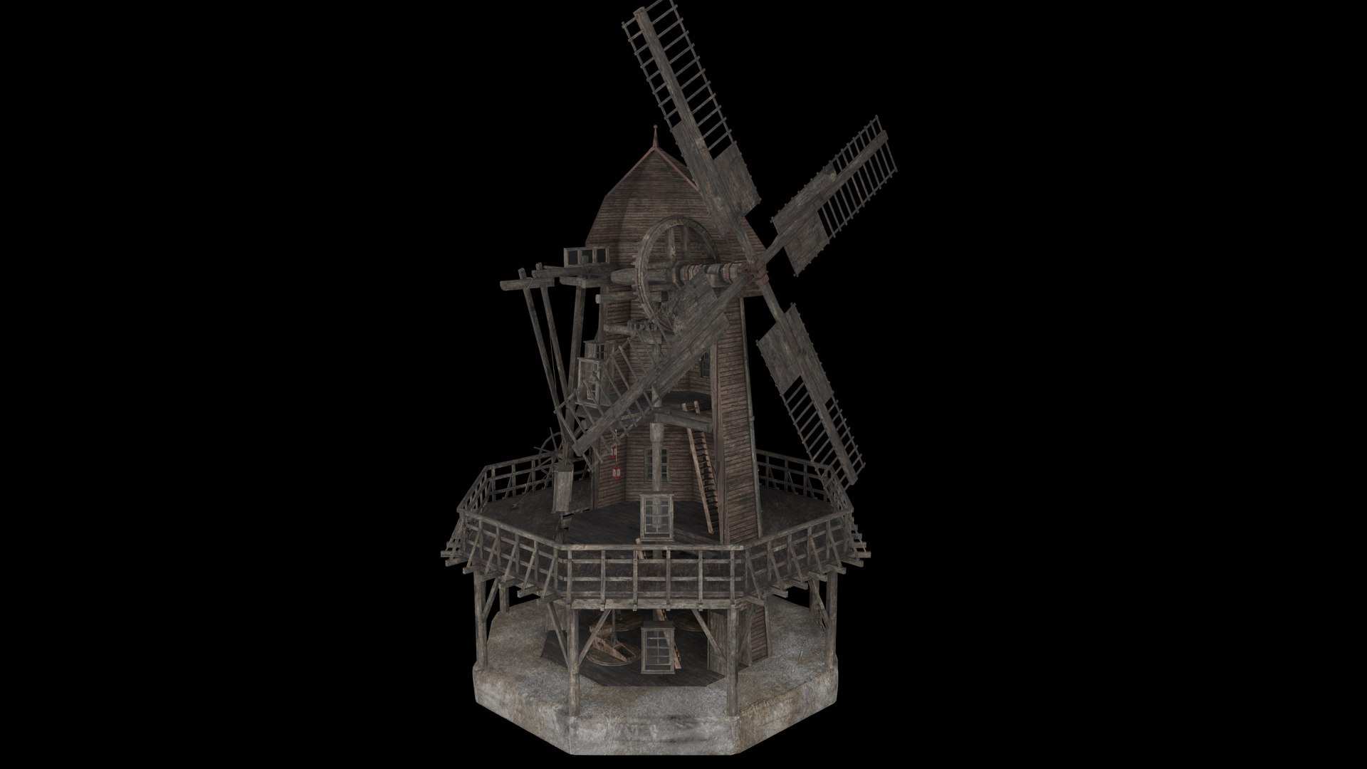 3D Old Wooden Enterable Windmill Model - TurboSquid 1531421