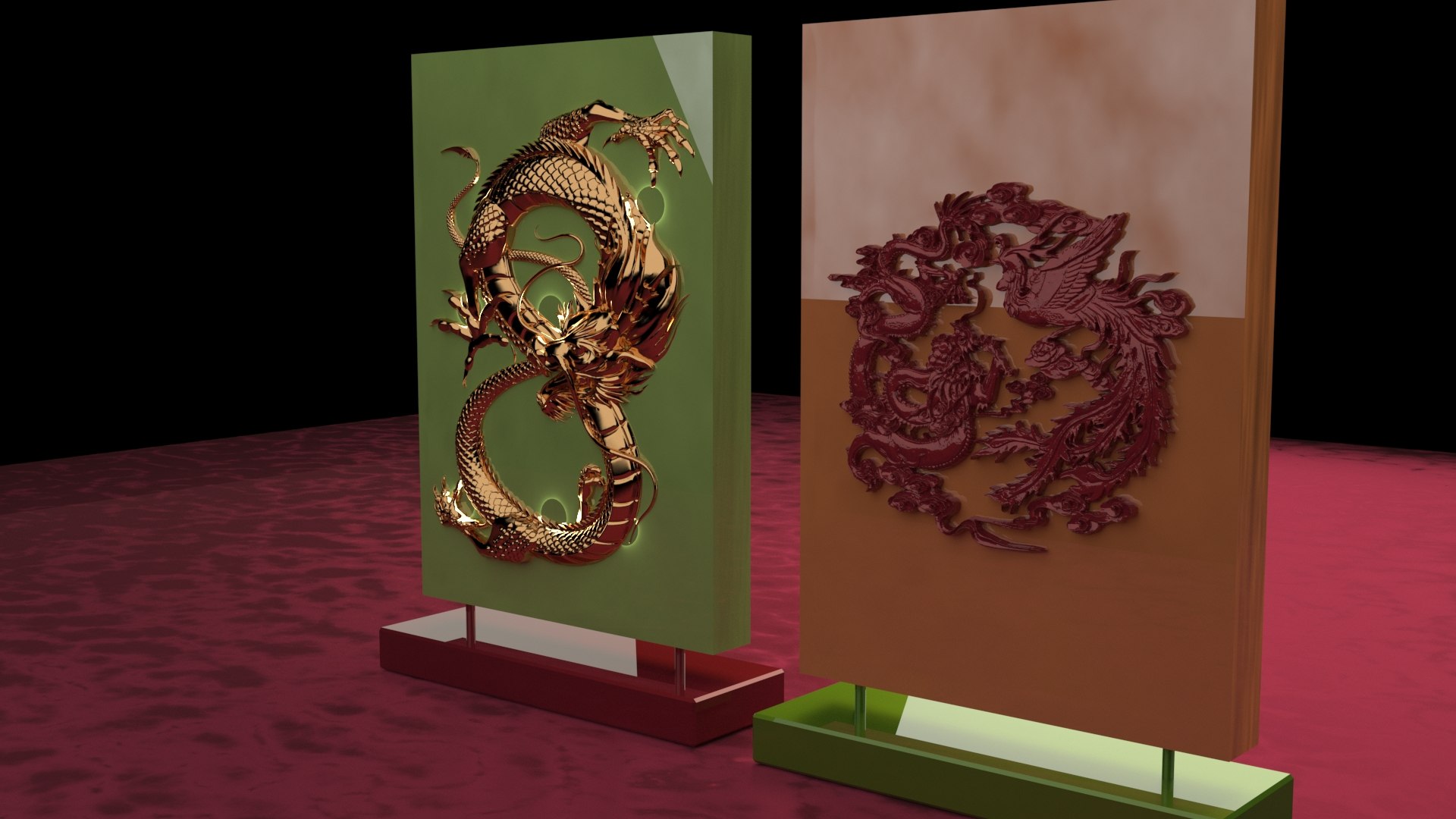 3D Chinese Dragon Phoenix Carving Pattern - TurboSquid 2209995
