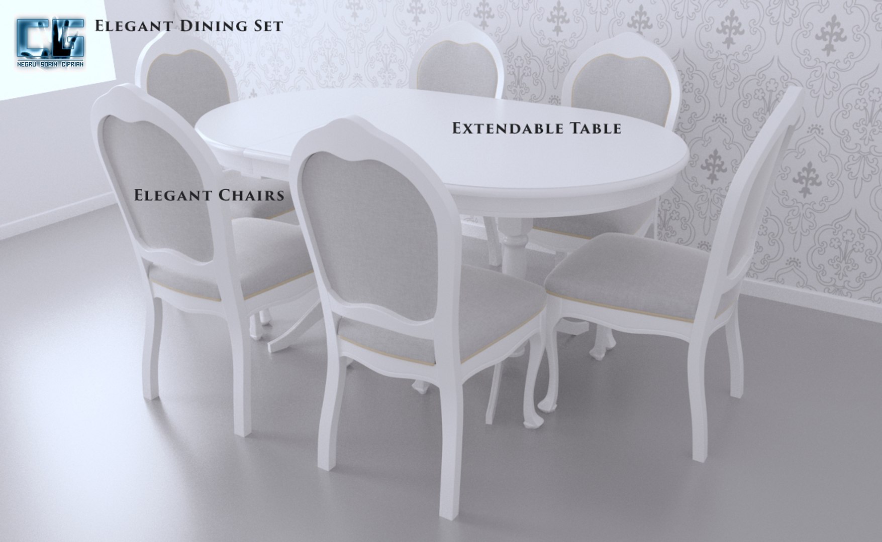 3D Model Elegant Dining Set Table Chairs - TurboSquid 1220650