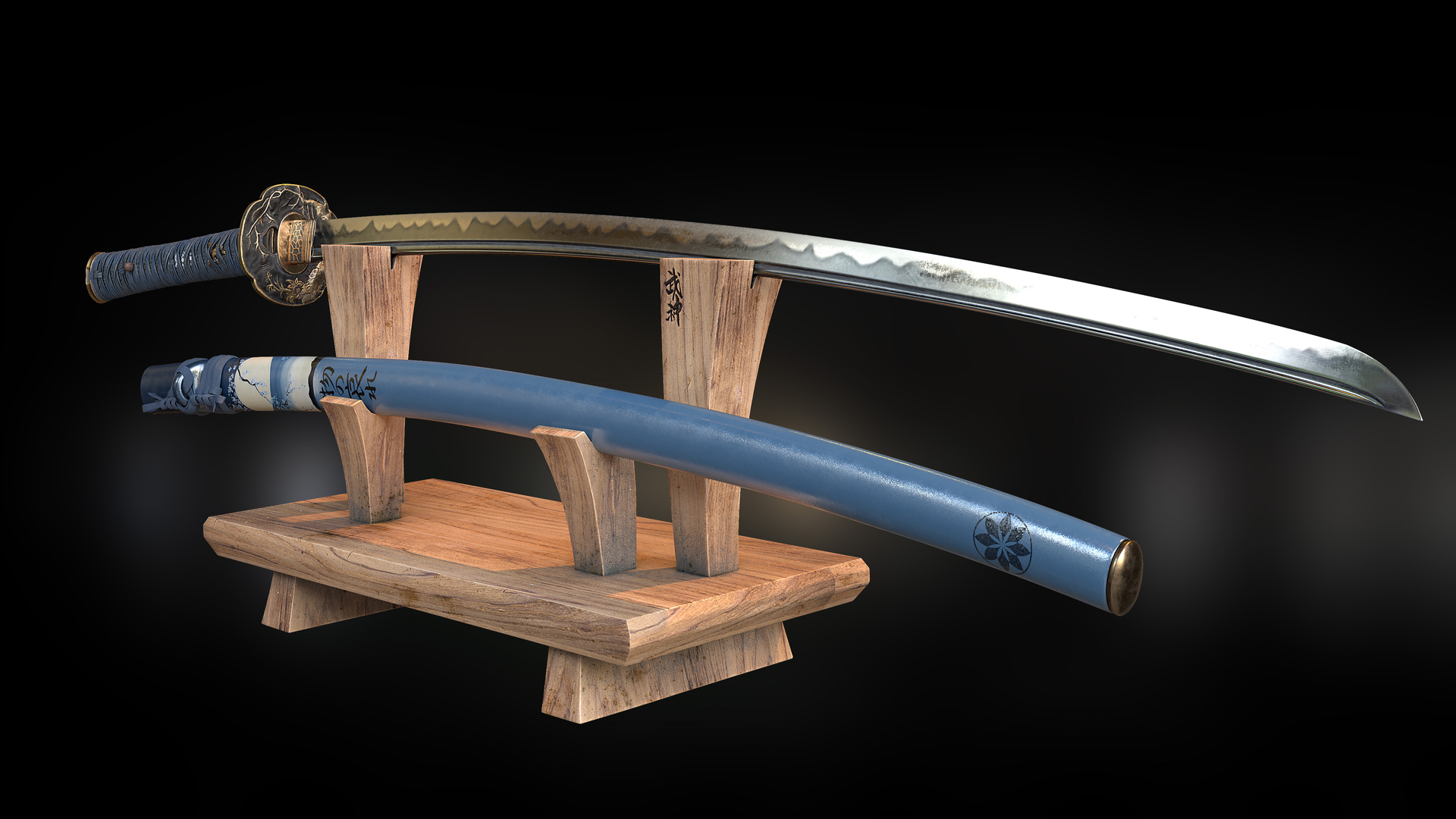 Katana Collection - Set of 3 Samurai Swords and a Dagger Wakizashi 3D ...