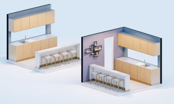 modelo 3d Low poly isometric view of kitchenette in studio house 2007 ...