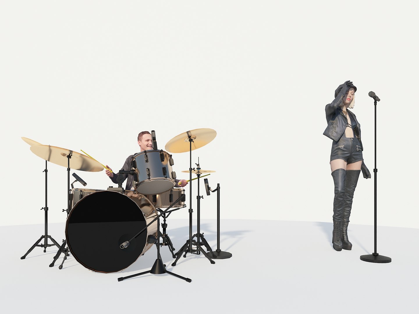3D Singer Perform Female Singer Drummer - TurboSquid 2162202