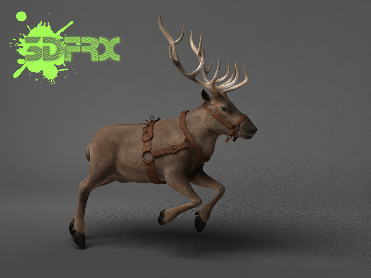 3d model of rigged posed reindeer