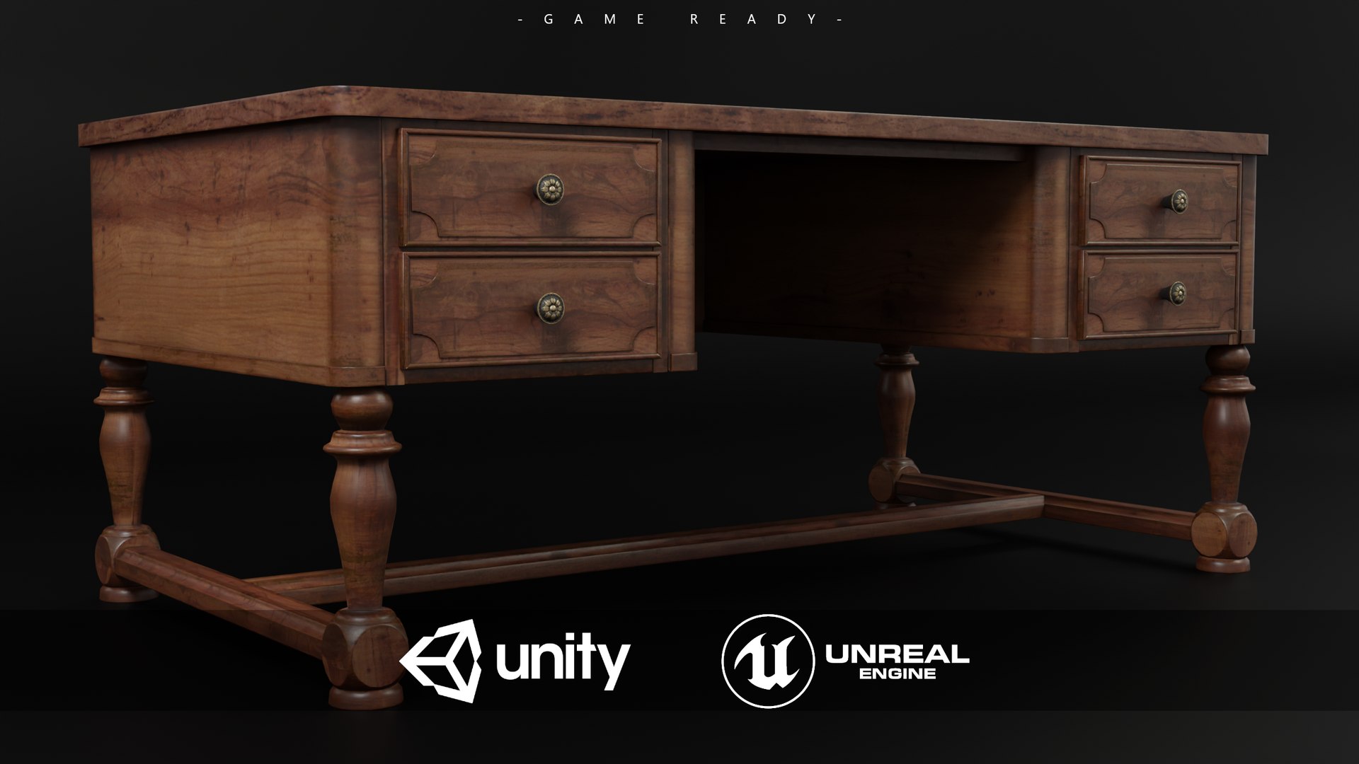 Vintage Desk Table 3D Model - TurboSquid 1882564