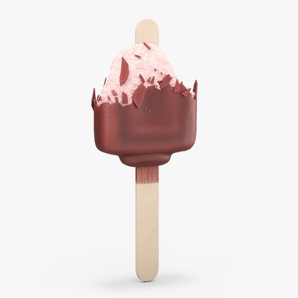 modelo 3d Eaten Strawberry Ice Cream Bar Dipped in Chocolate ...