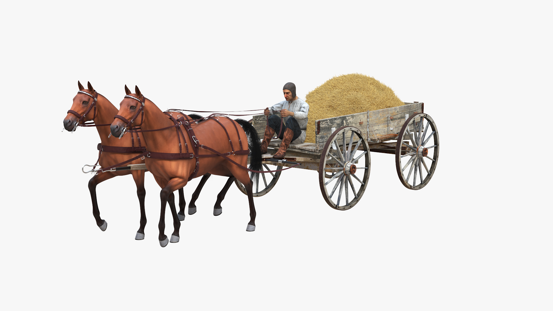 3D Medieval Peasant With Wagon Of Hay - TurboSquid 2376348