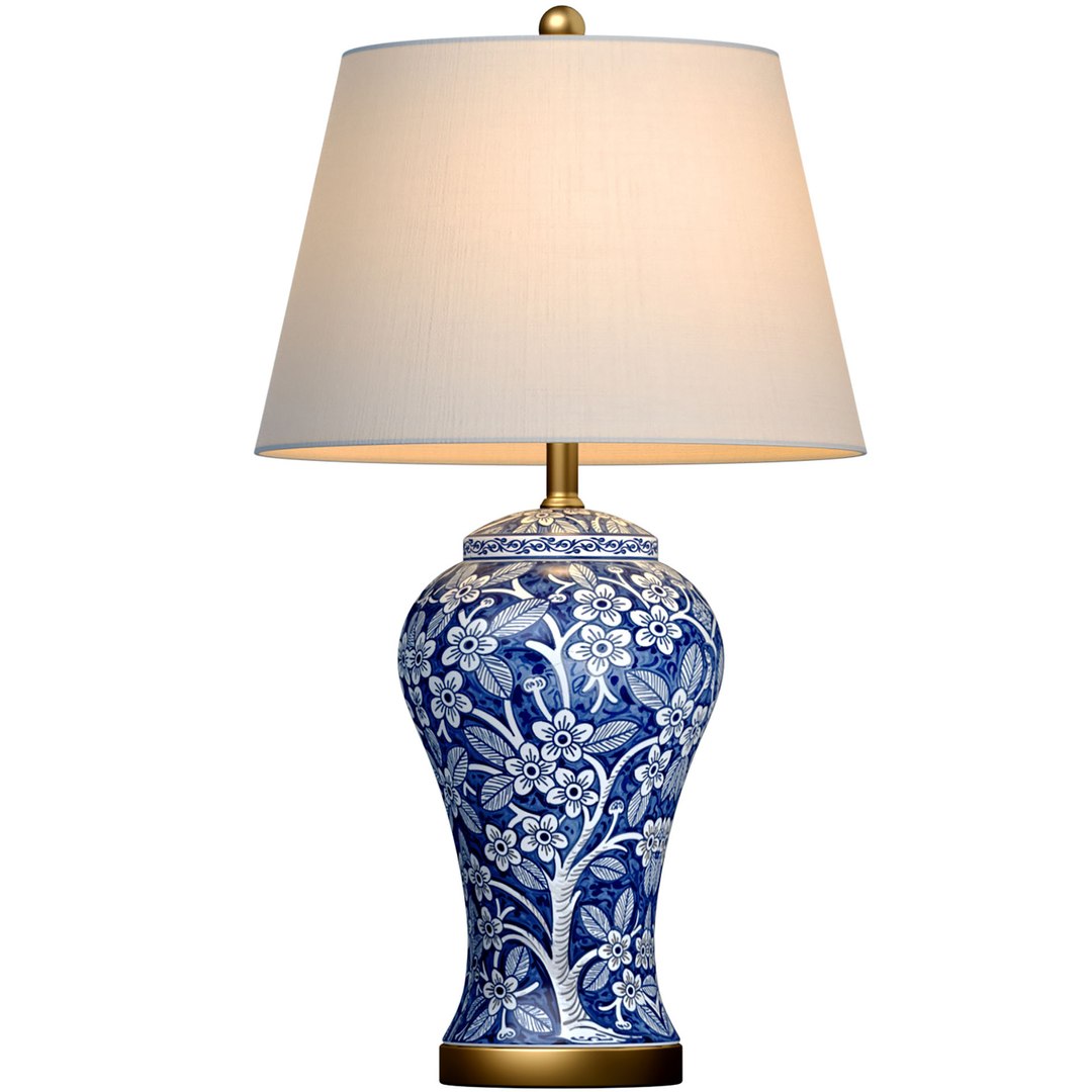 3D Table Lamp SAFAVIEH Ginger Jar Sakura Flowers Traditional 3D Model ...