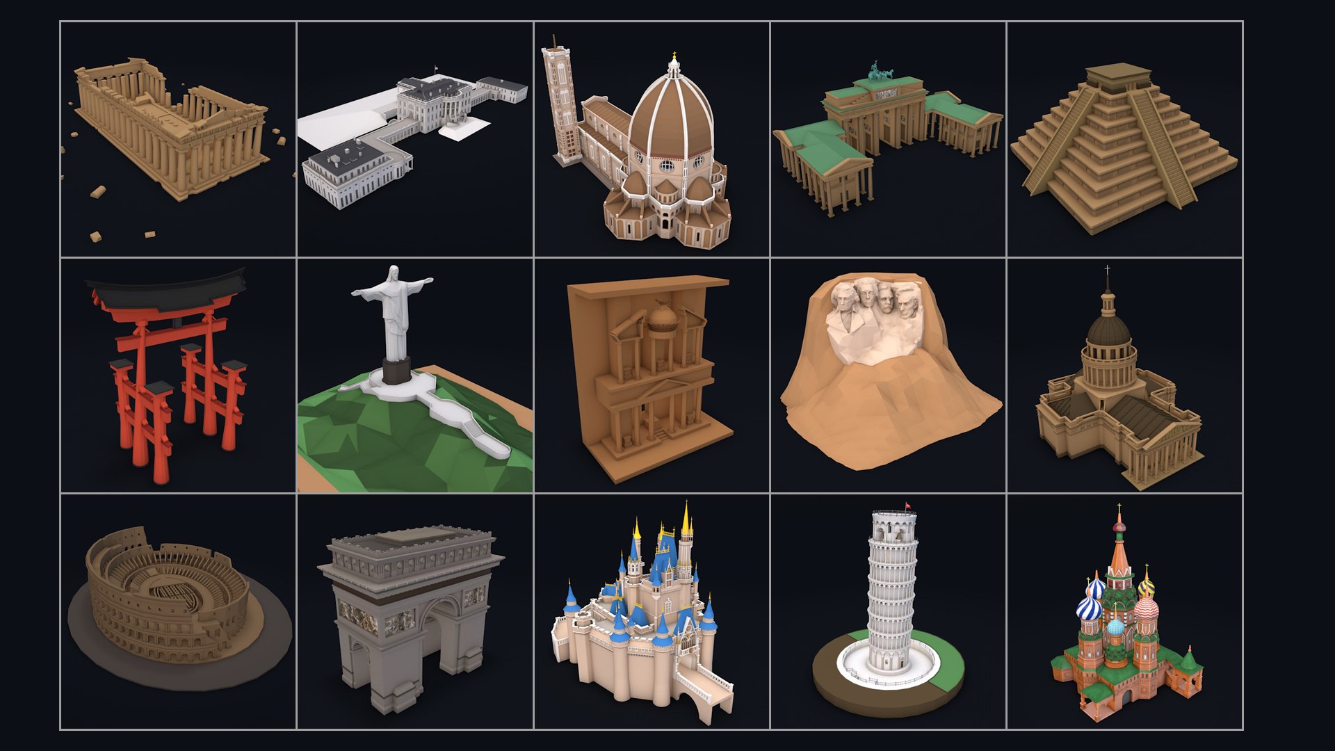 3D Poly World Landmarks Monument Mega Pack Collection - TurboSquid 2194881