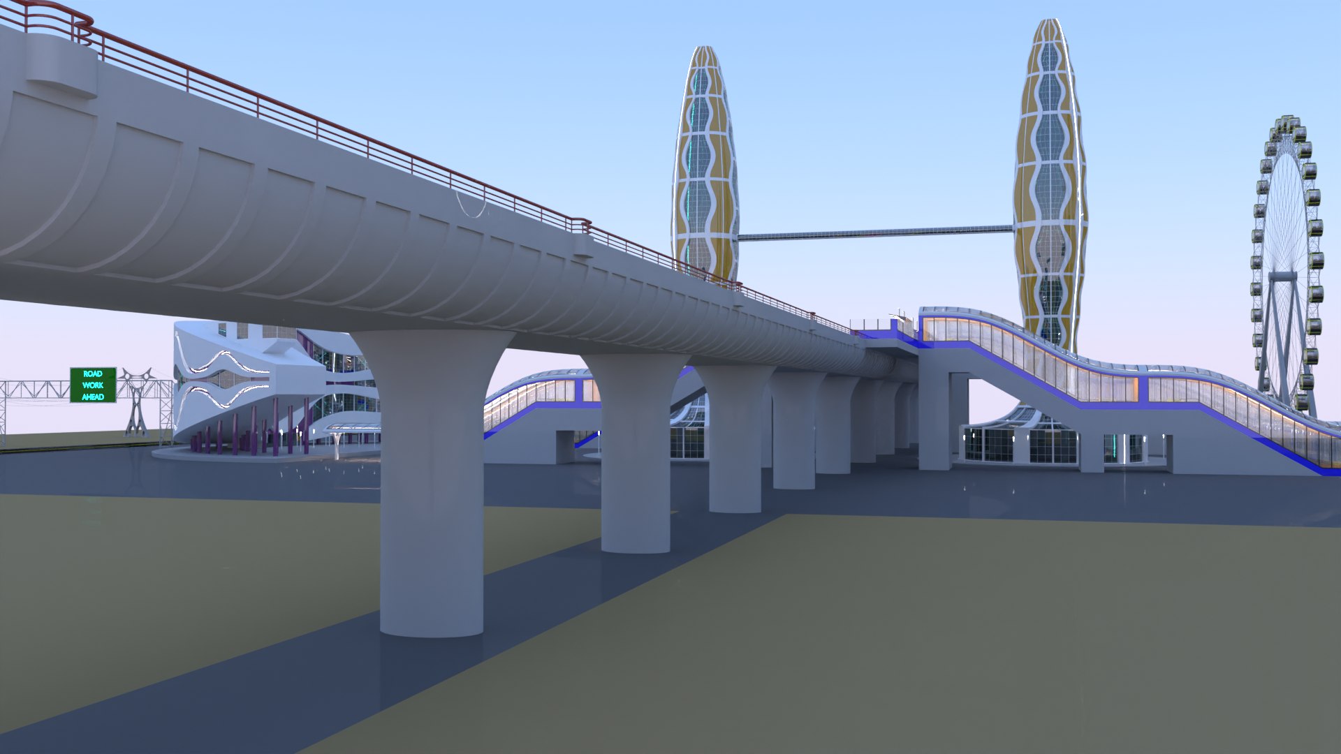 Future City With Monorail 3D Model - TurboSquid 2320102