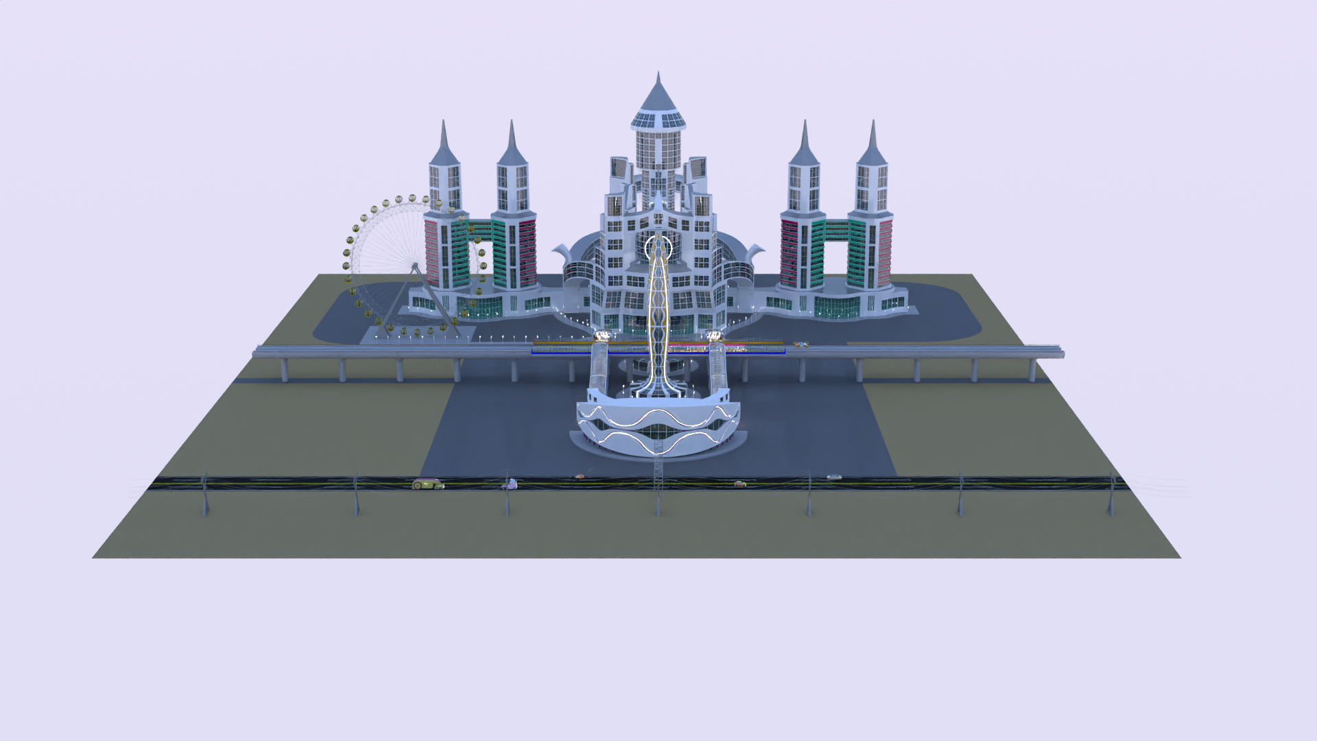 Future City With Monorail 3D Model - TurboSquid 2320102