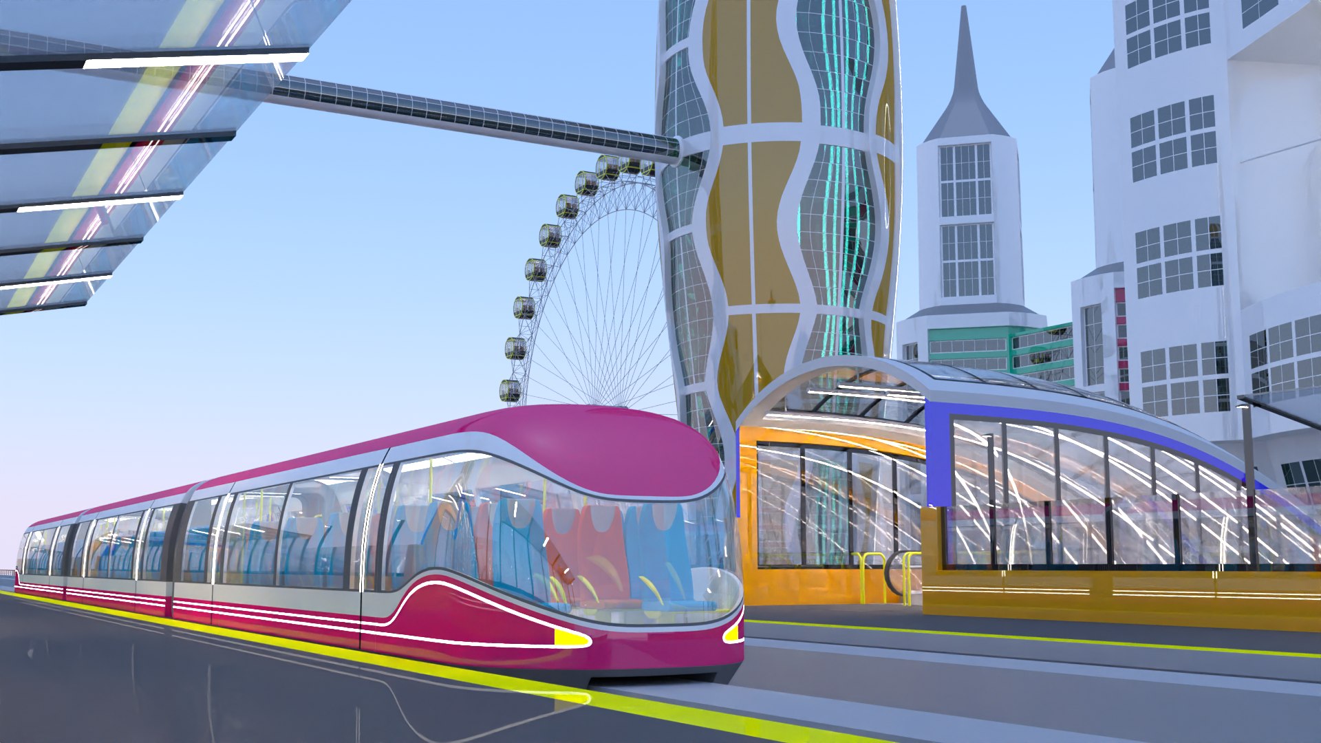 Future City With Monorail 3D Model - TurboSquid 2320102