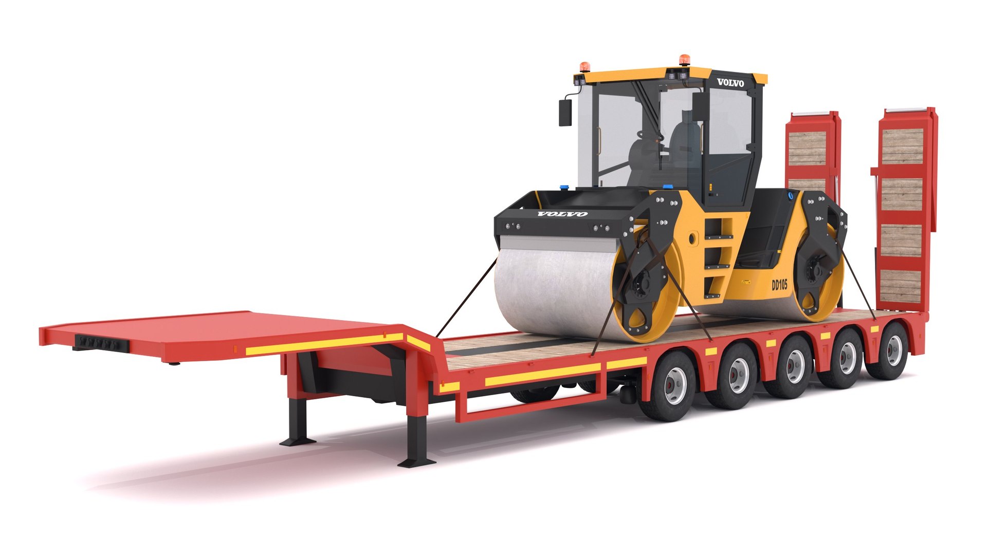 3D Lowboy Trailer with Volvo DD105 Road Roller Compactor - TurboSquid ...