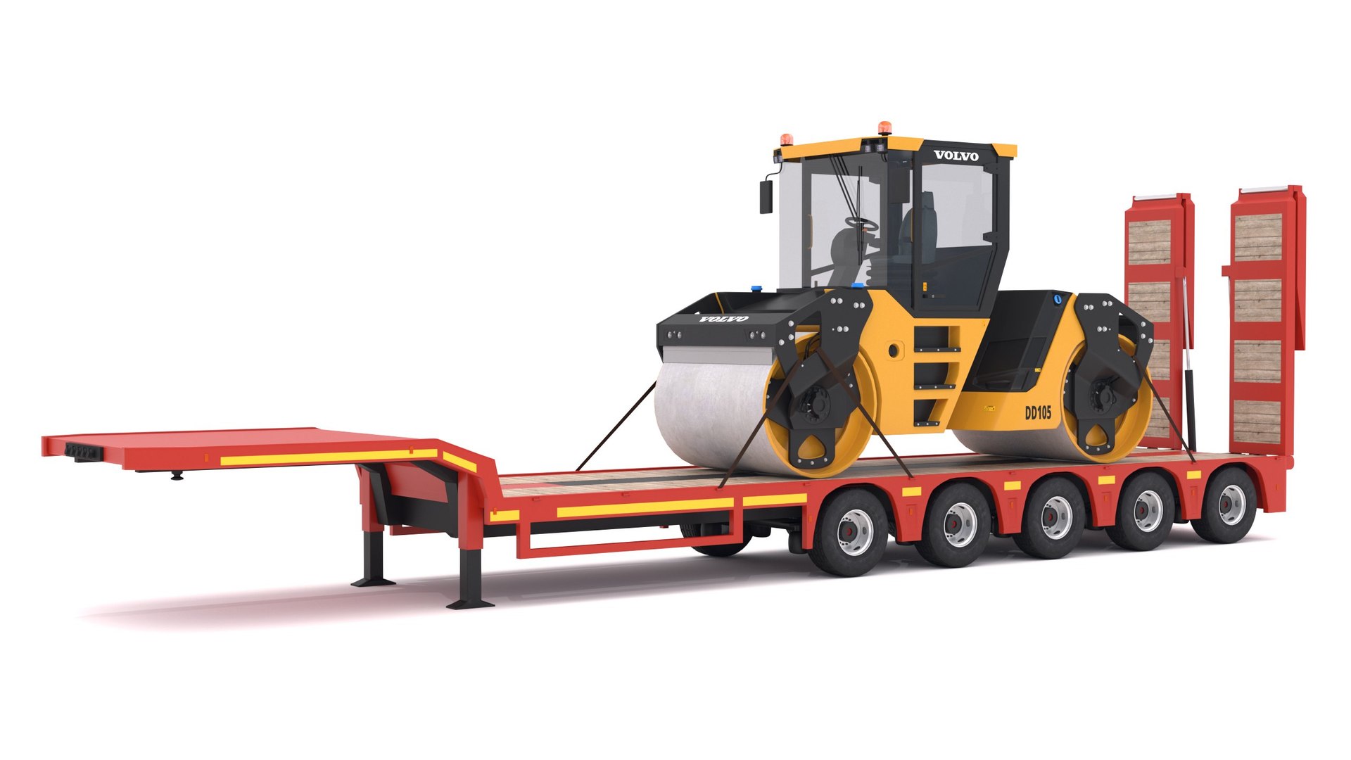 3D Lowboy Trailer with Volvo DD105 Road Roller Compactor - TurboSquid ...