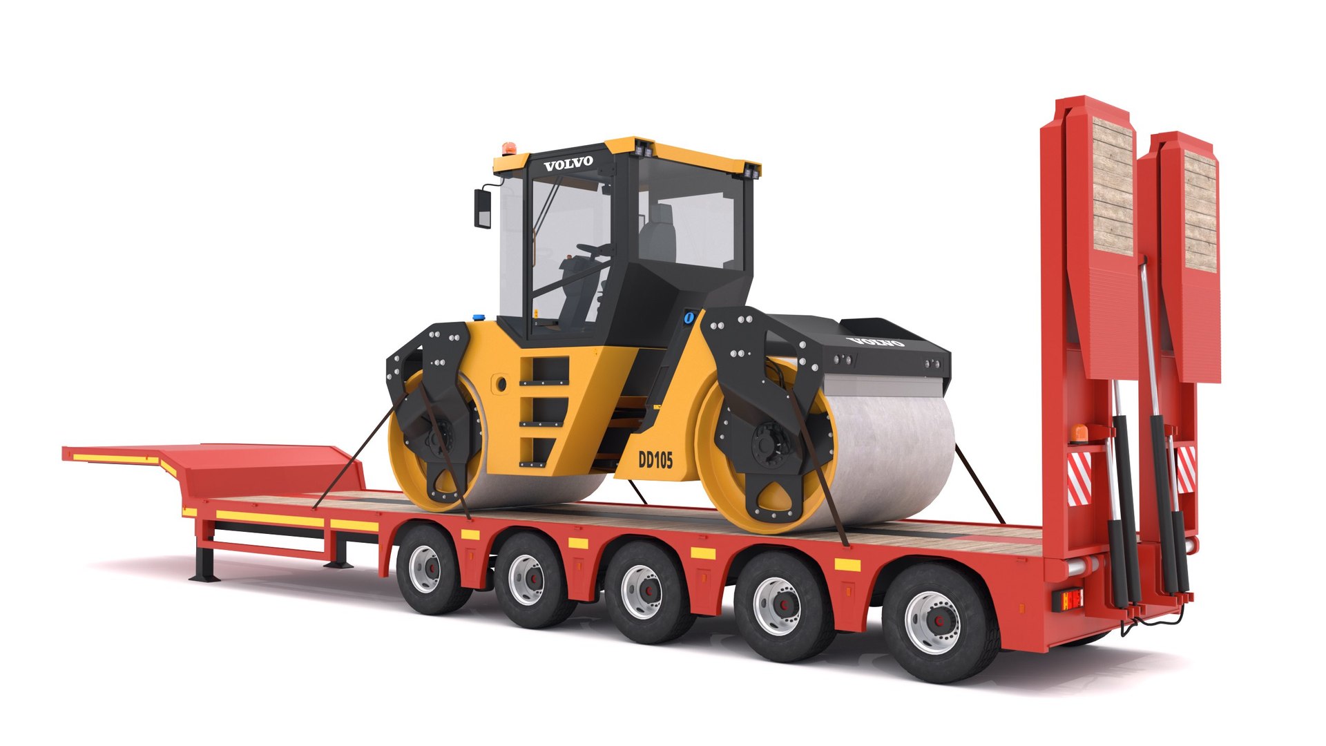 3D Lowboy Trailer with Volvo DD105 Road Roller Compactor - TurboSquid ...