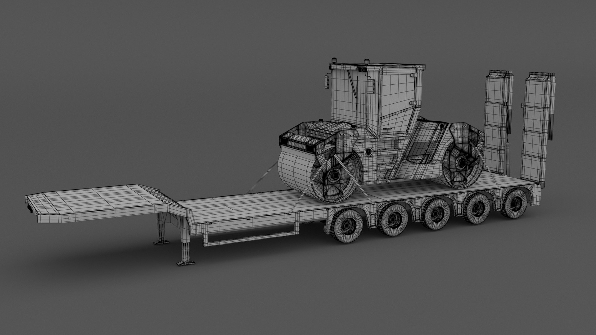 3D Lowboy Trailer with Volvo DD105 Road Roller Compactor - TurboSquid ...