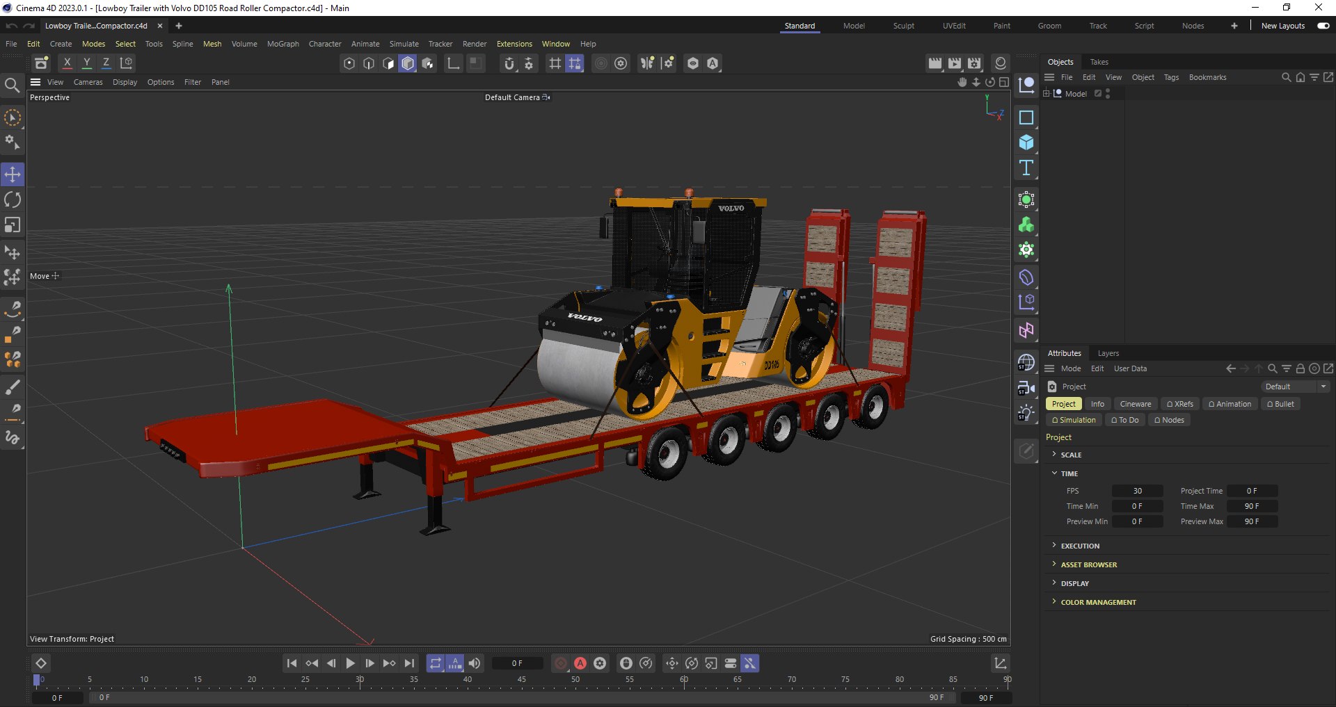 3D Lowboy Trailer with Volvo DD105 Road Roller Compactor - TurboSquid ...